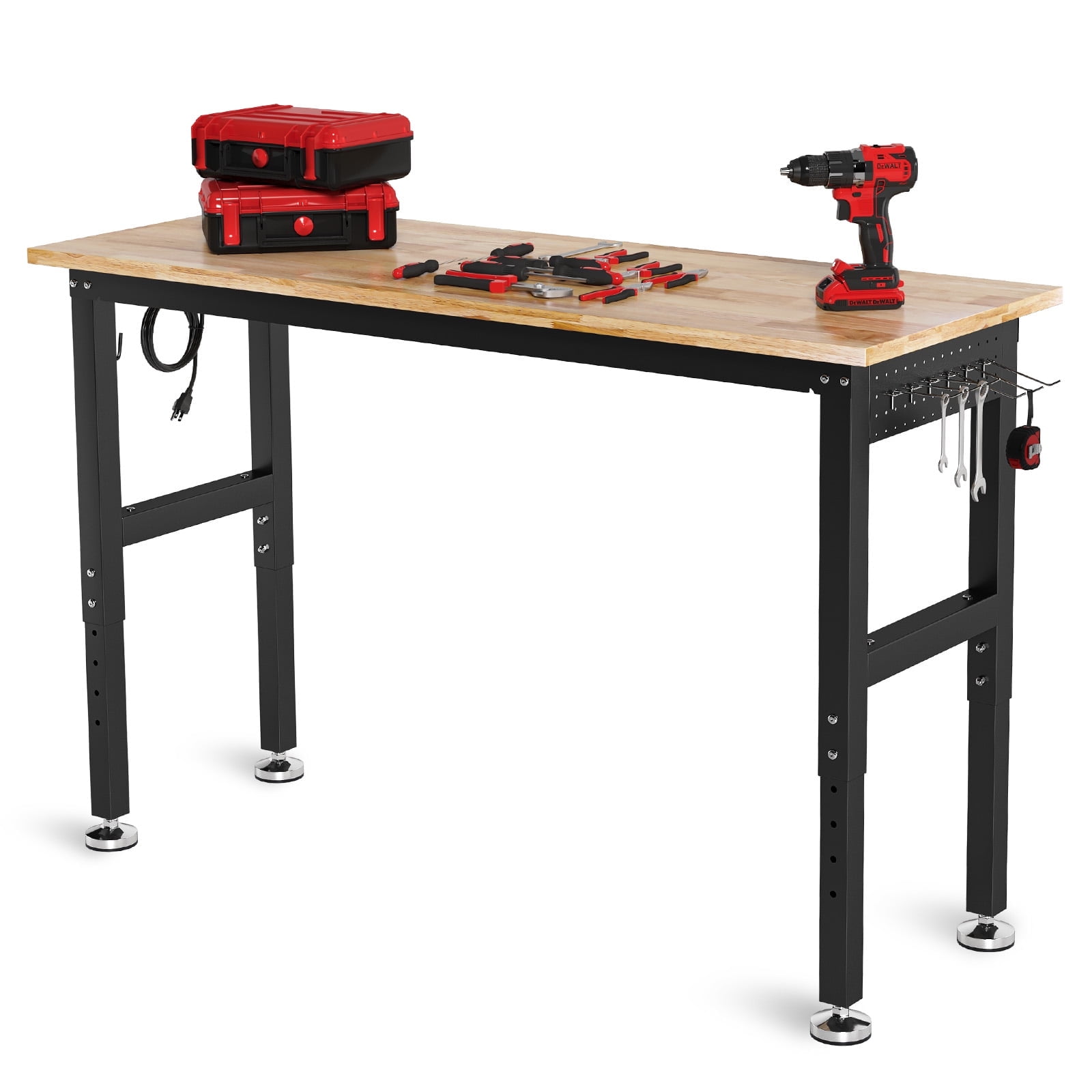 Pirecart 48" Adjustable Work bench,Rubber Wood Top Work Table, 2000 LBS ...