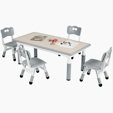 KFFKFF Kids Table and 4 Chairs Set Height Adjustable Kids Craft and ...