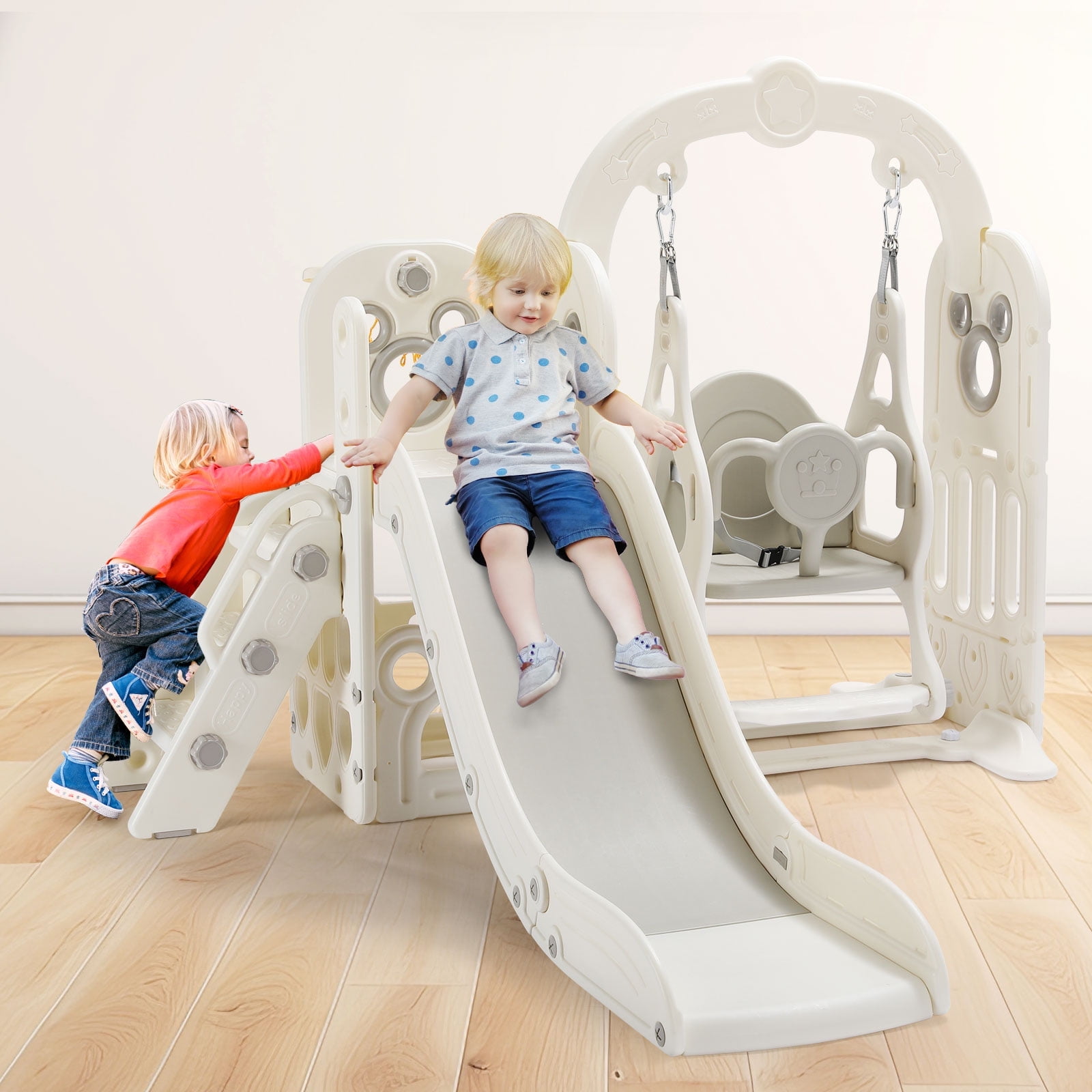 Pirecart 5 in 1 Playset - Toddler Slide, Swing Set, Basketball Hoop for ...
