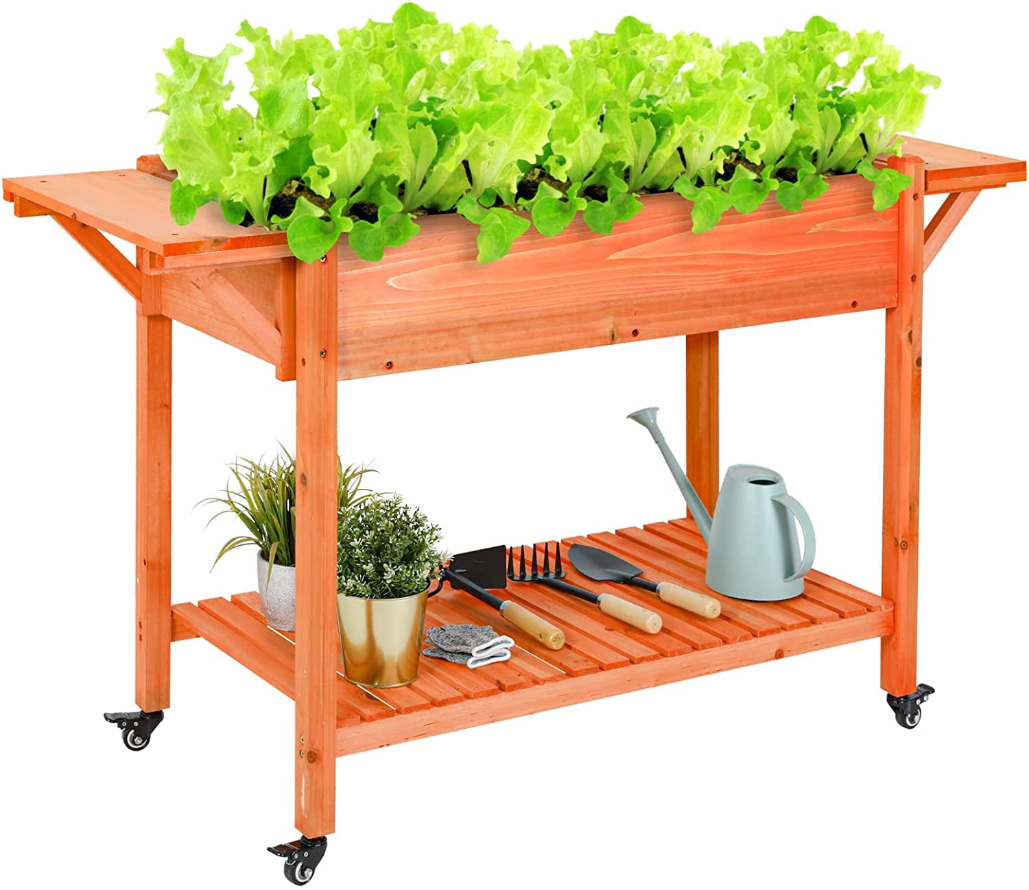 Pirecart Outdoor Wooden Mobile Raised Garden Bed, Elevated Planter Box ...