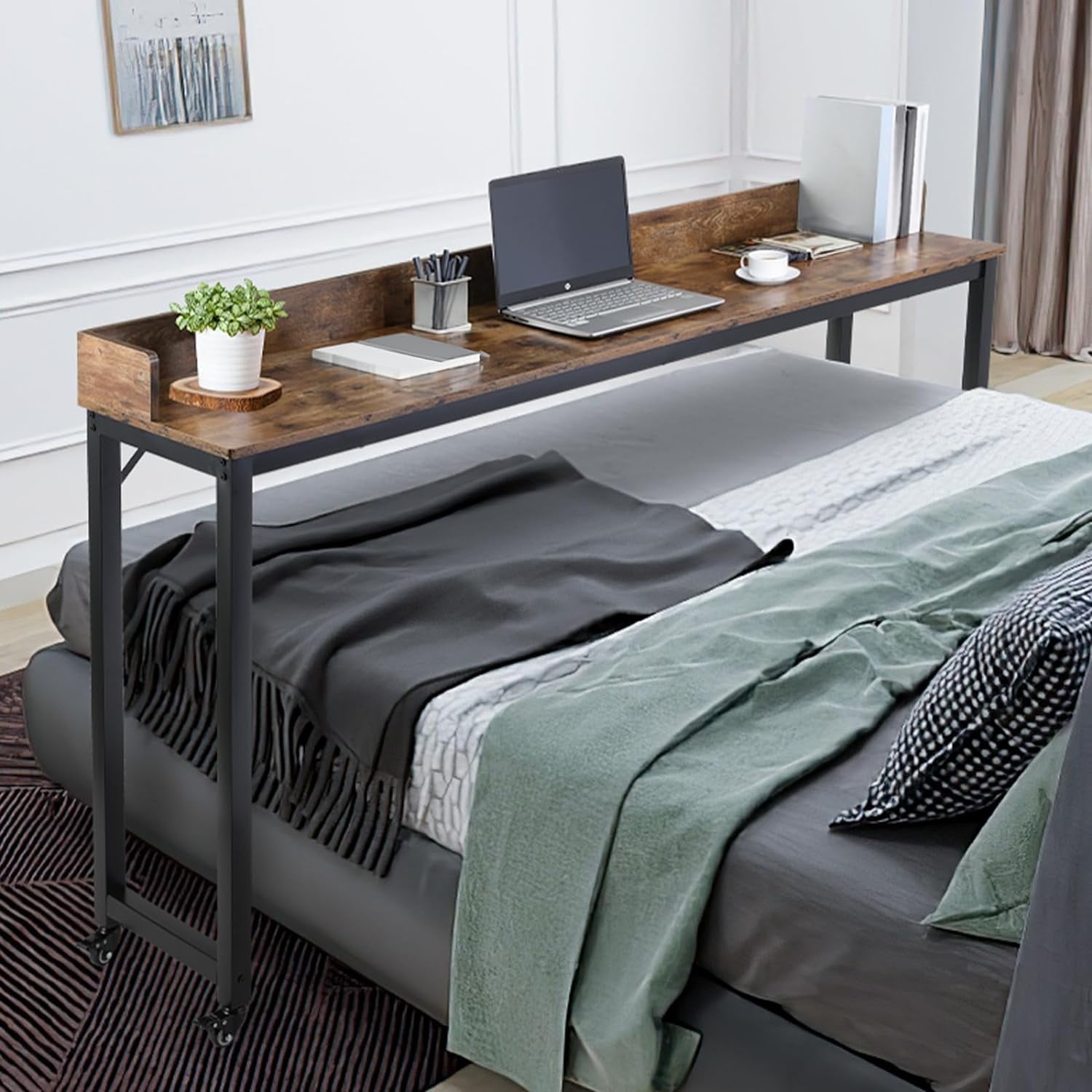 "Pirecart 70.8"" Rolling Bed Desk, Overbed Table with Wheels, Mobile ...