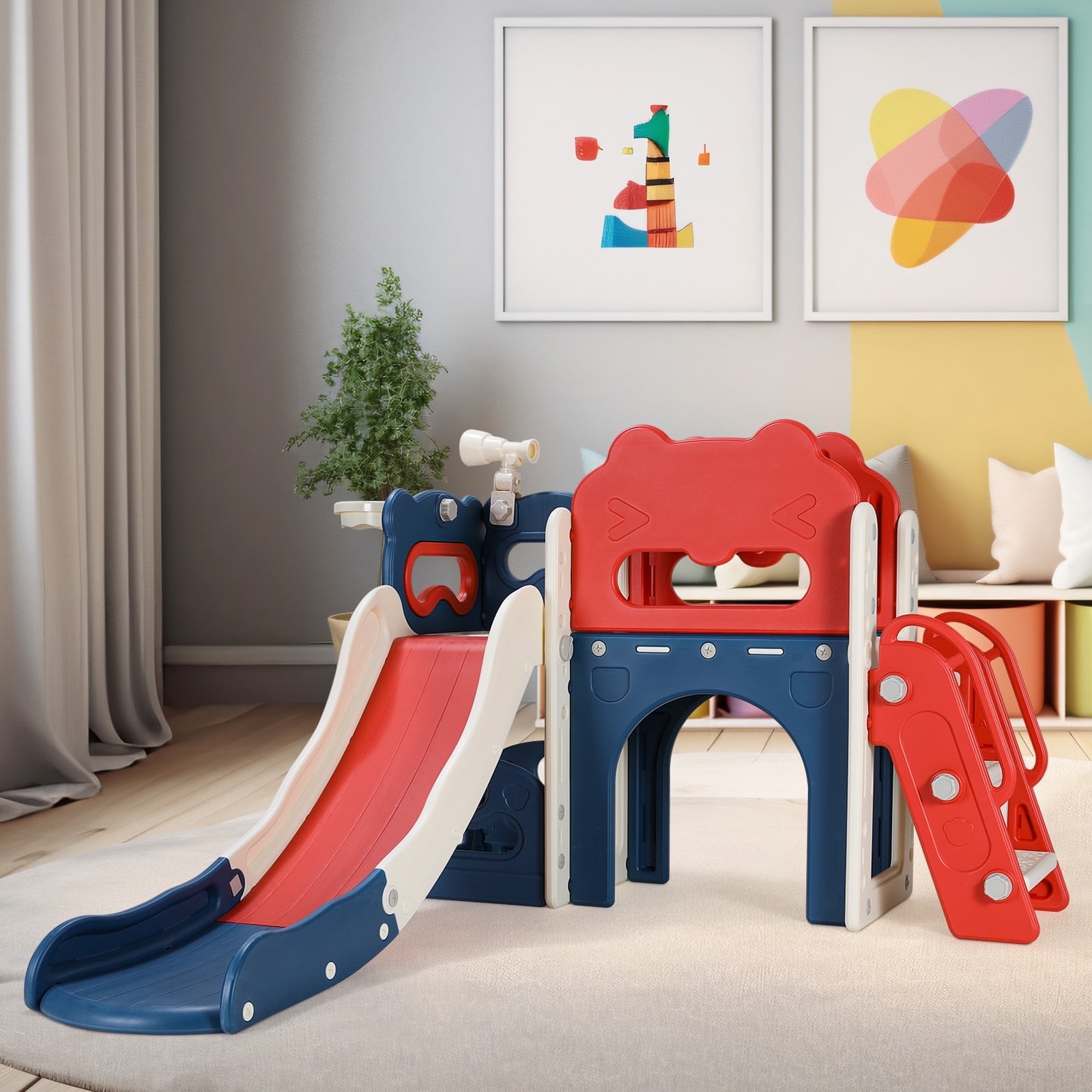 Pirecart 8-in-1 Kids Slide Set, Toddler Climber with Telescope ...