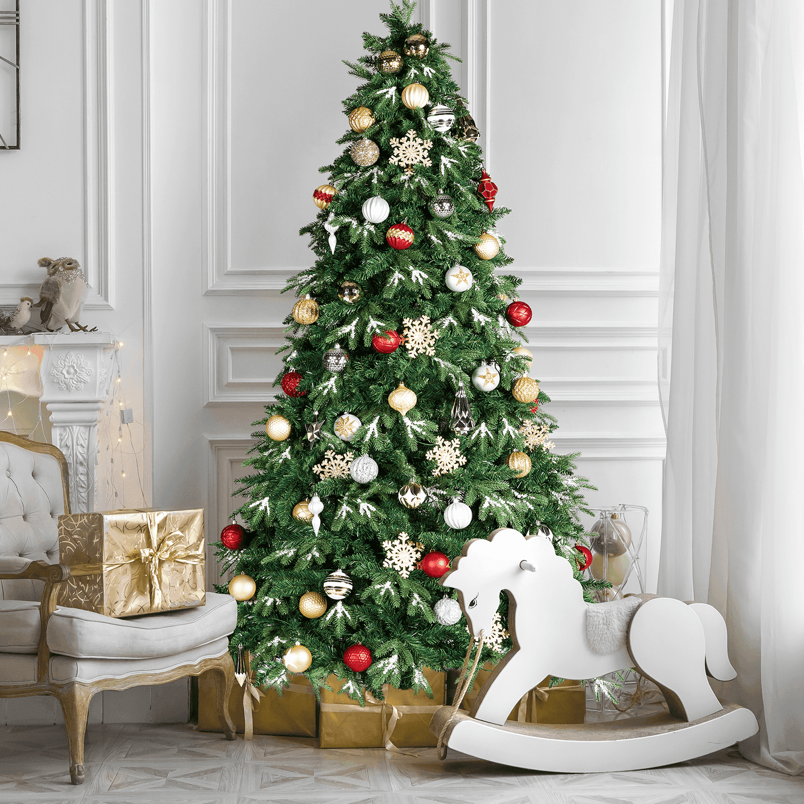 Pirecart 8ft Pre-Lit Christmas Tree, Hinged Ice Crystal Spruce ...