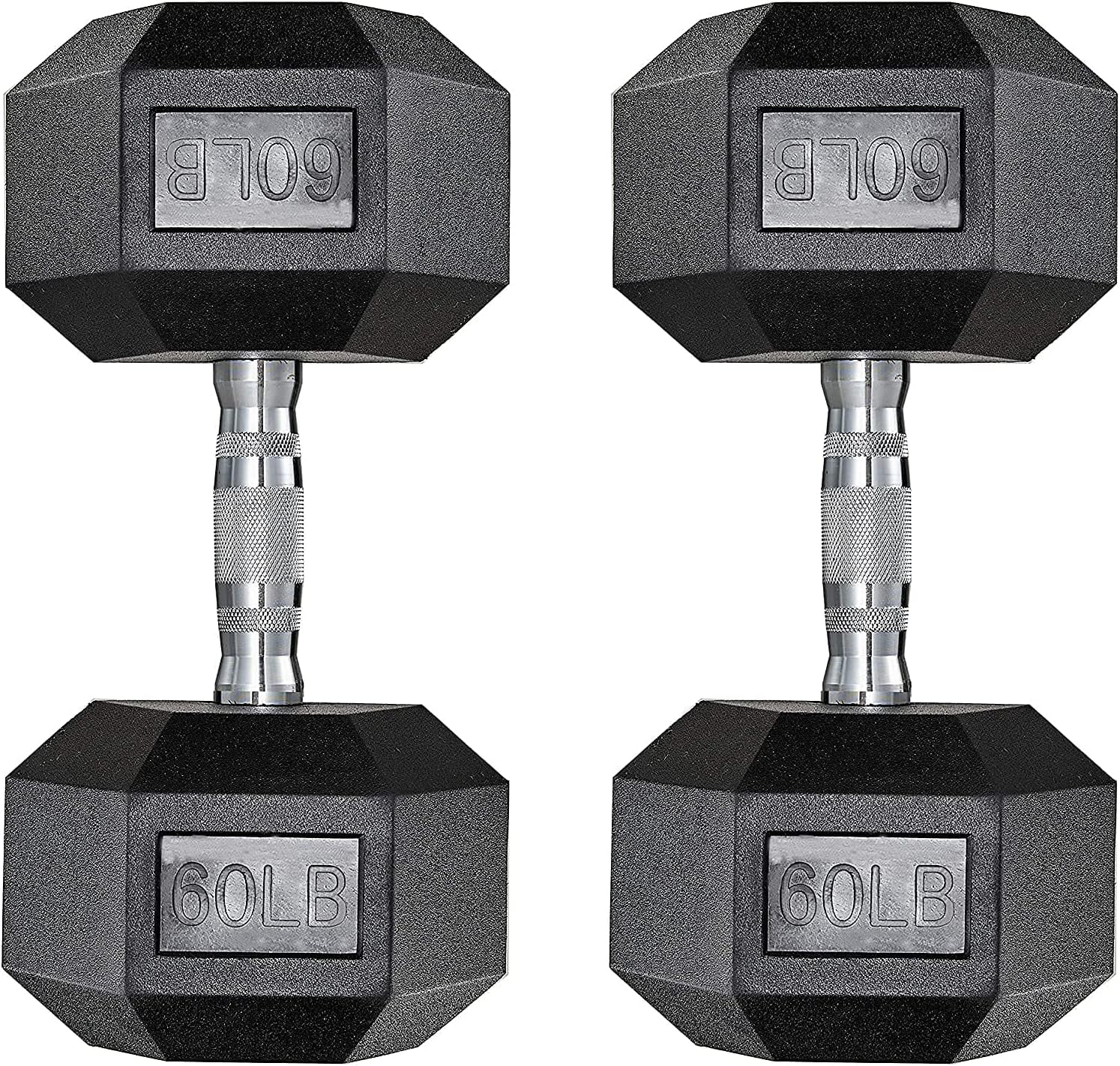 Pirecart Rubber Coated Cast Iron Hex Dumbbells, 60lbs Pair for Workout ...