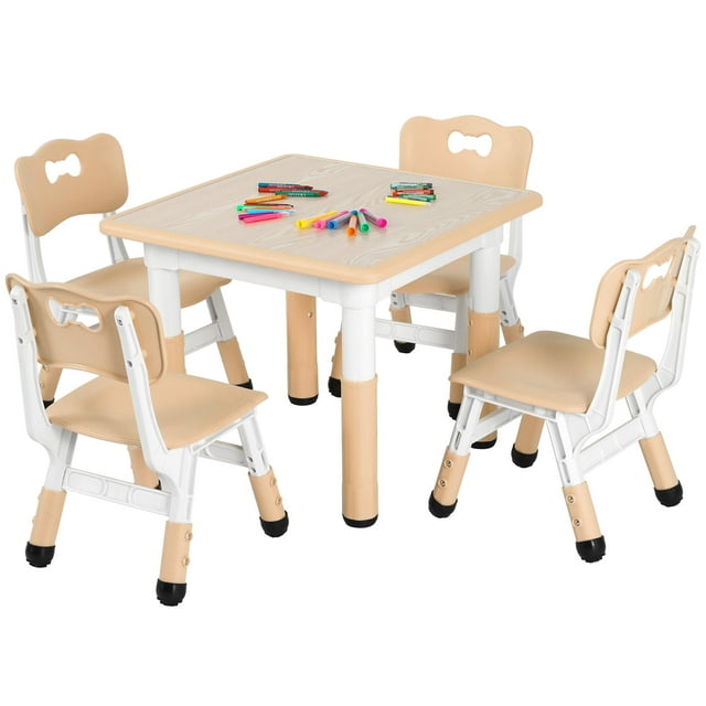 Pirecart Kids' Height Adjustable Activity Table with 4 Chairs, Toddler ...