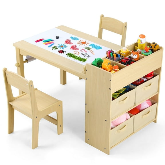 Senfot Toddler Art Table Set, Craft Play Wooden Activity Desk with 2 ...