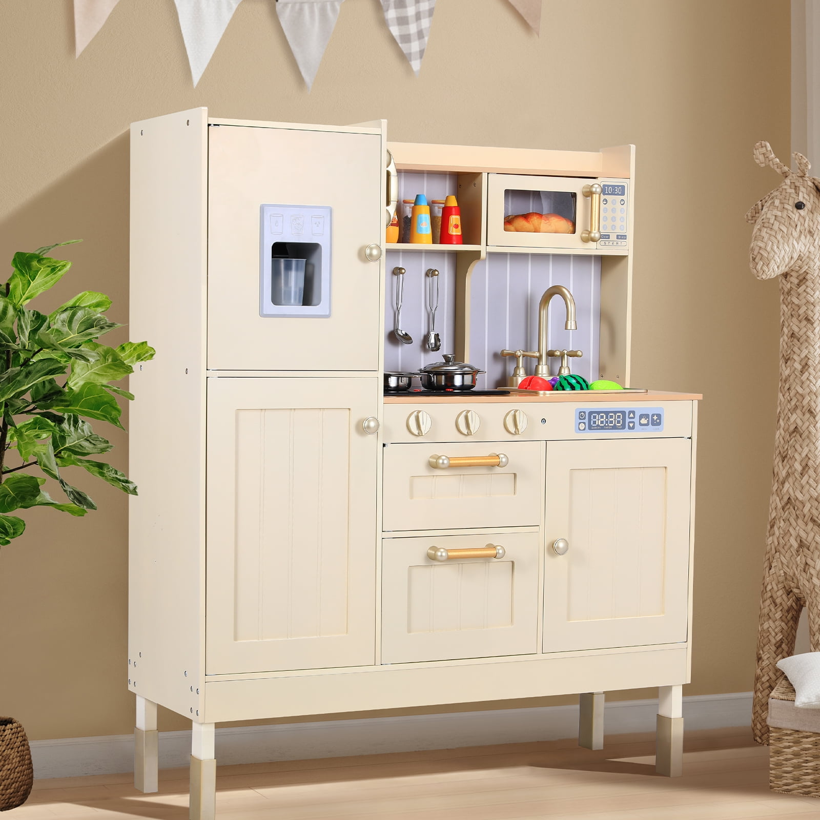 Pirecart Kids Pretend Play Kitchen Set, Wooden Toddler Kitchen Playset ...