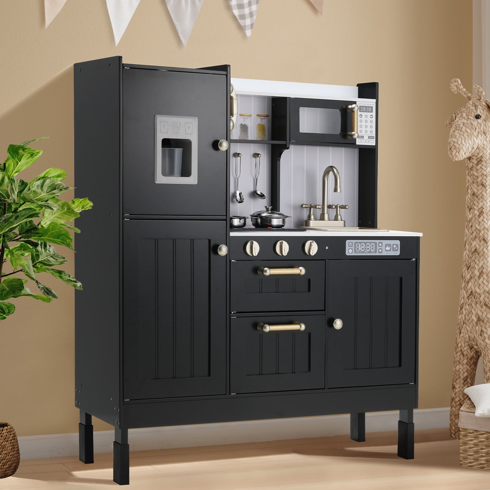Pirecart Children's Interactive Wooden Play Kitchen Set with Realistic ...