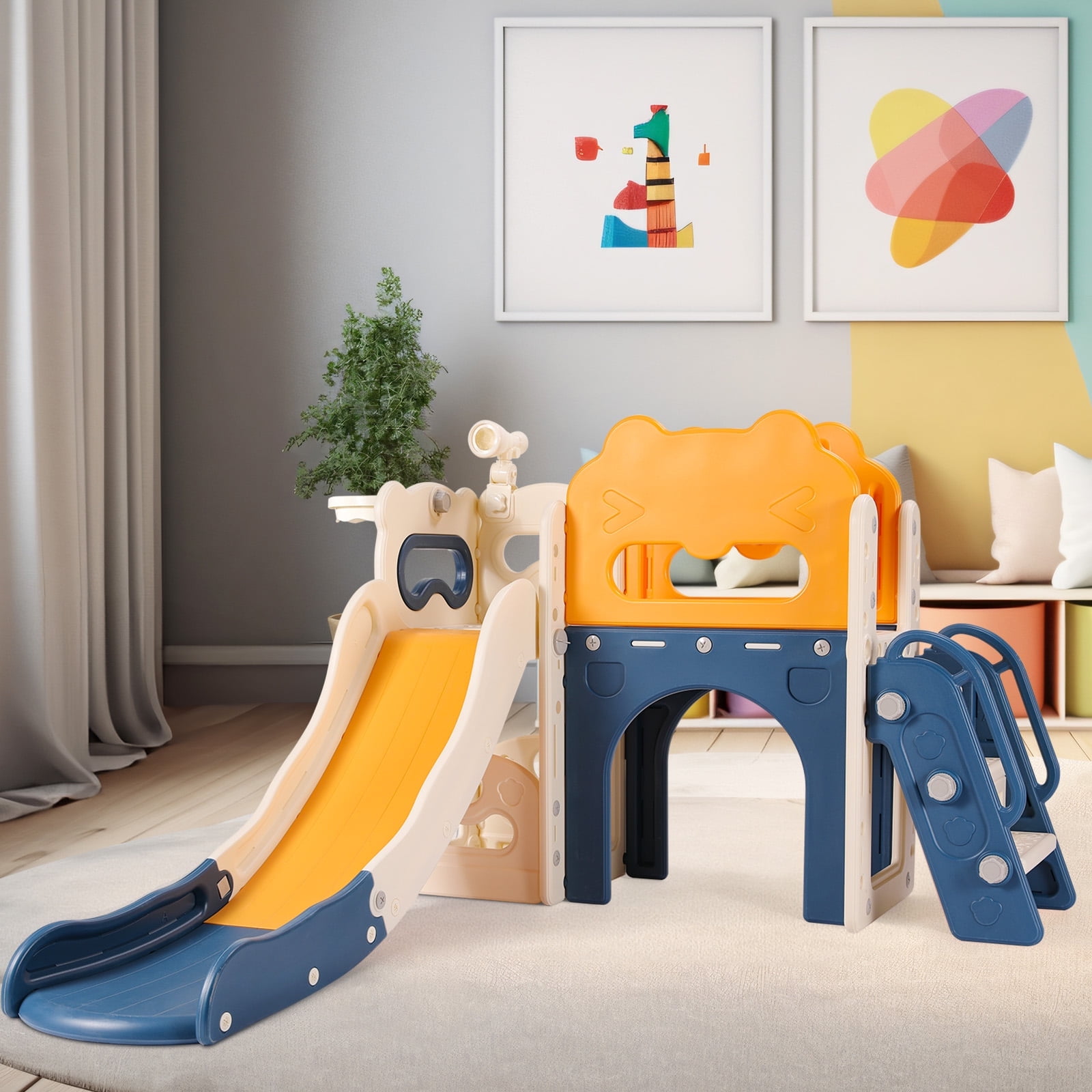 Pirecart Kids Slide Toddler Climber Slide Play Set with Basketabll Hoop ...