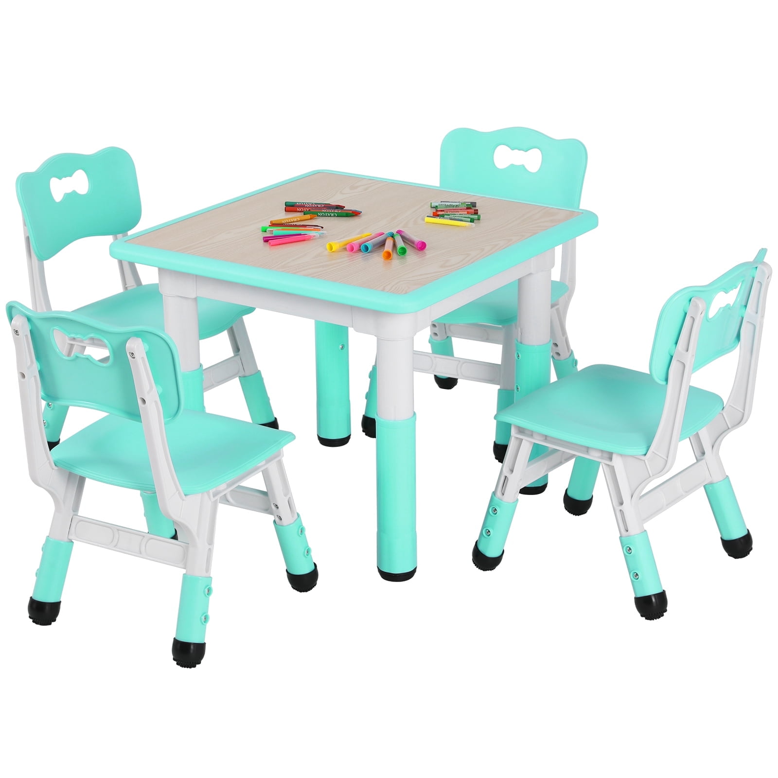 Pirecart Adjustable Kids Table & 4 Chairs Set, Erasable Toddler ...