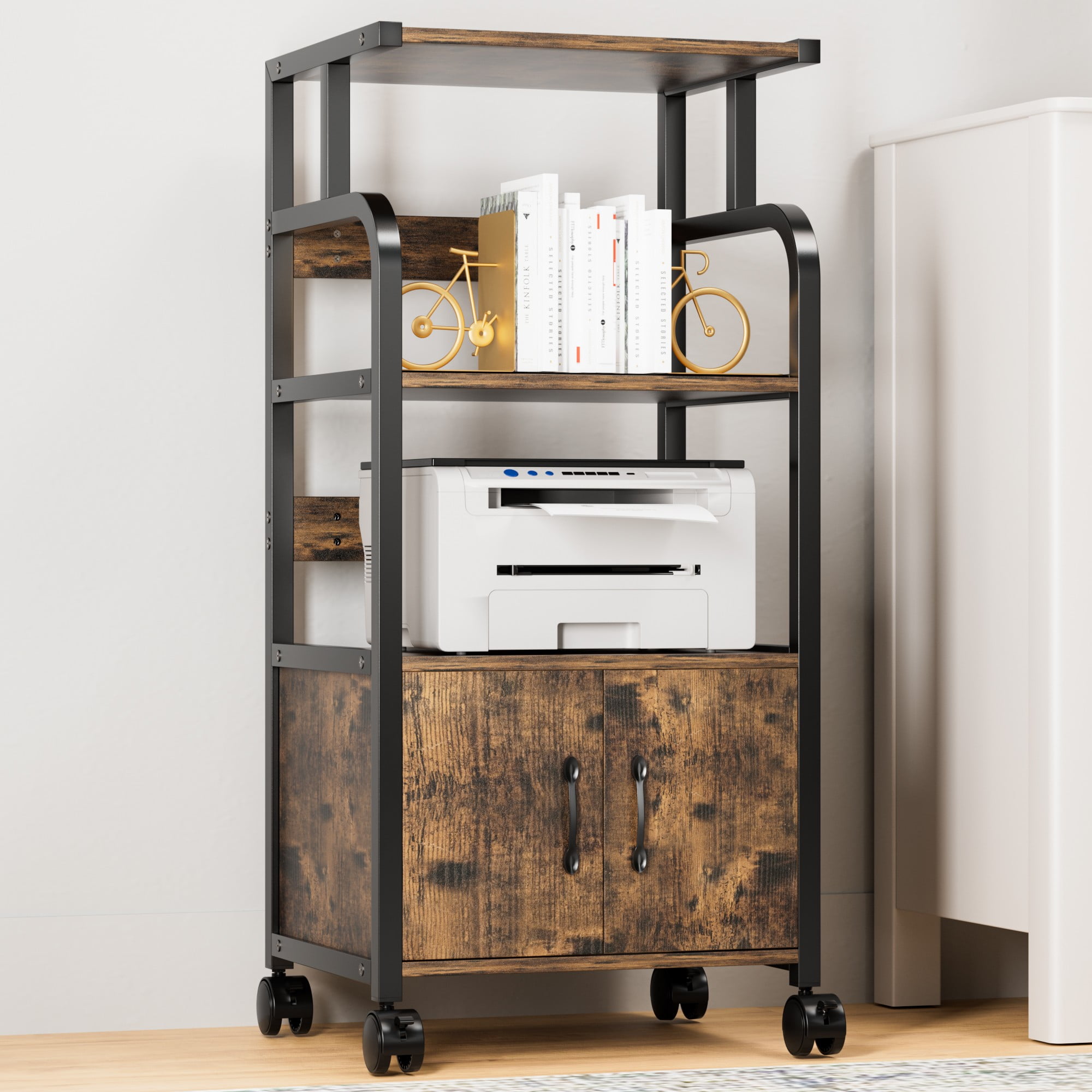 Pirecart Large Mobile Printer Stand, 4-Tier Storage Shelves with ...