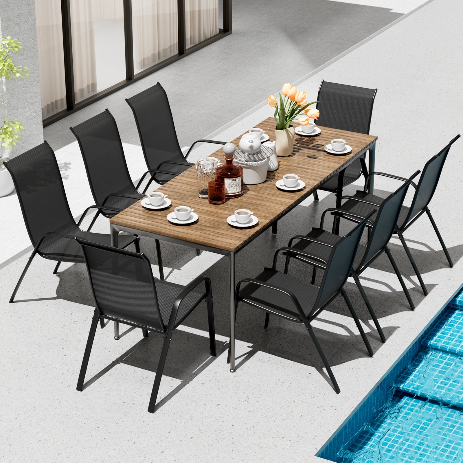 Pirecart Outdoor Patio Dining Chairs Set of 8, Steel Frames with ...