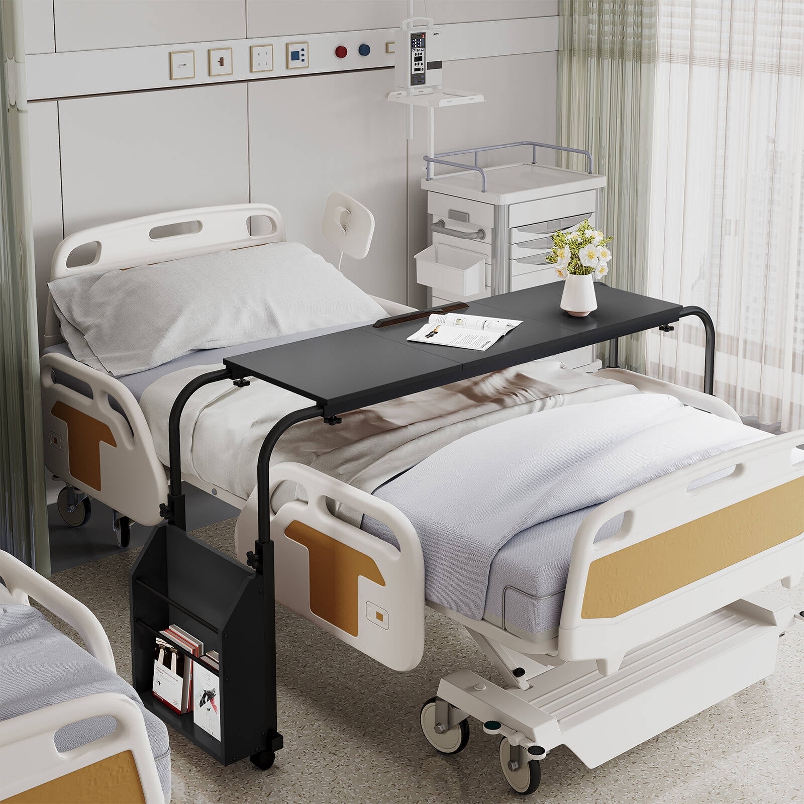 Pirecart Overbed Table with Wheels, Height Width Adjustable Laptop Cart ...