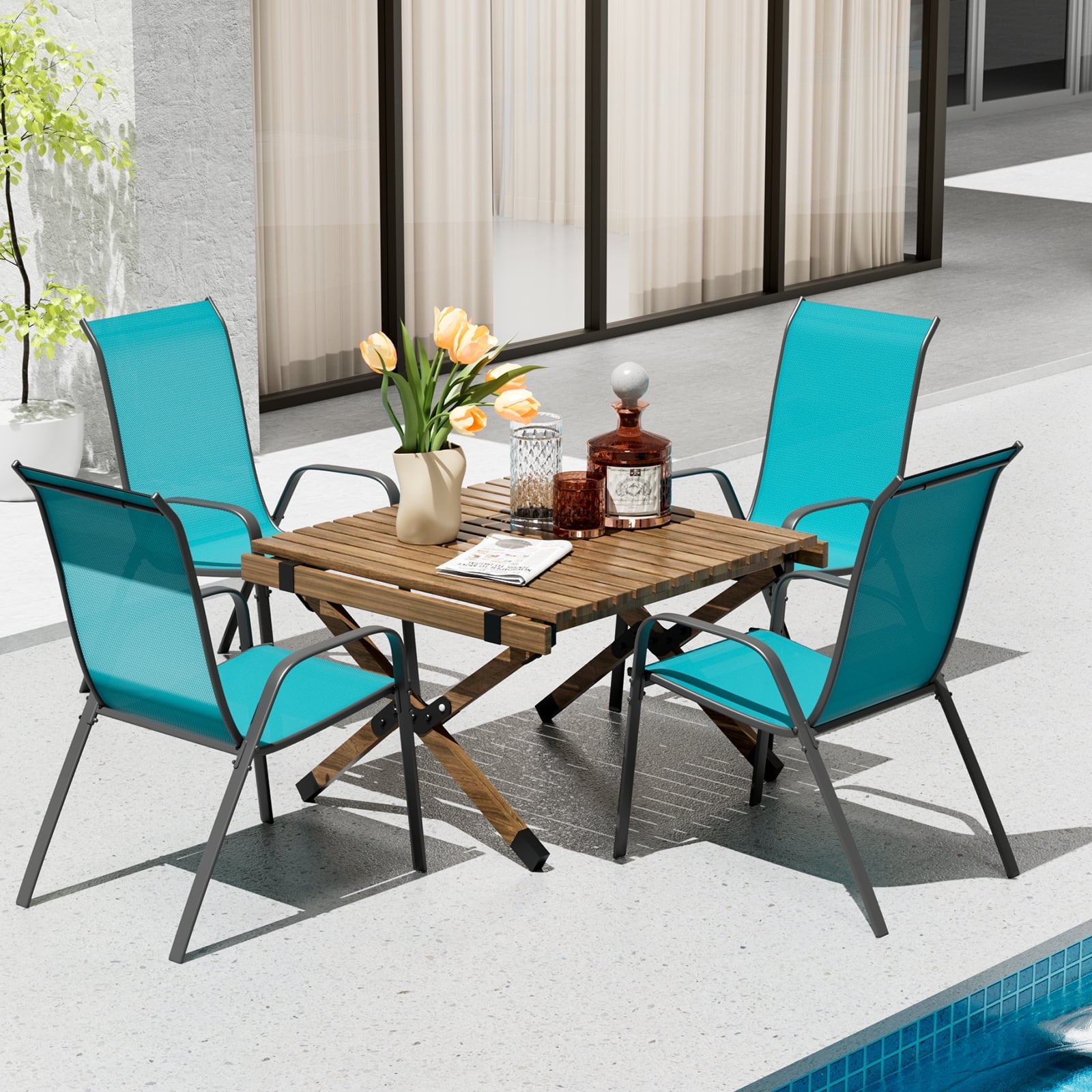 Pirecart Patio Dining Chairs Set of 4, Outdoor Stackable Armrest Chairs ...