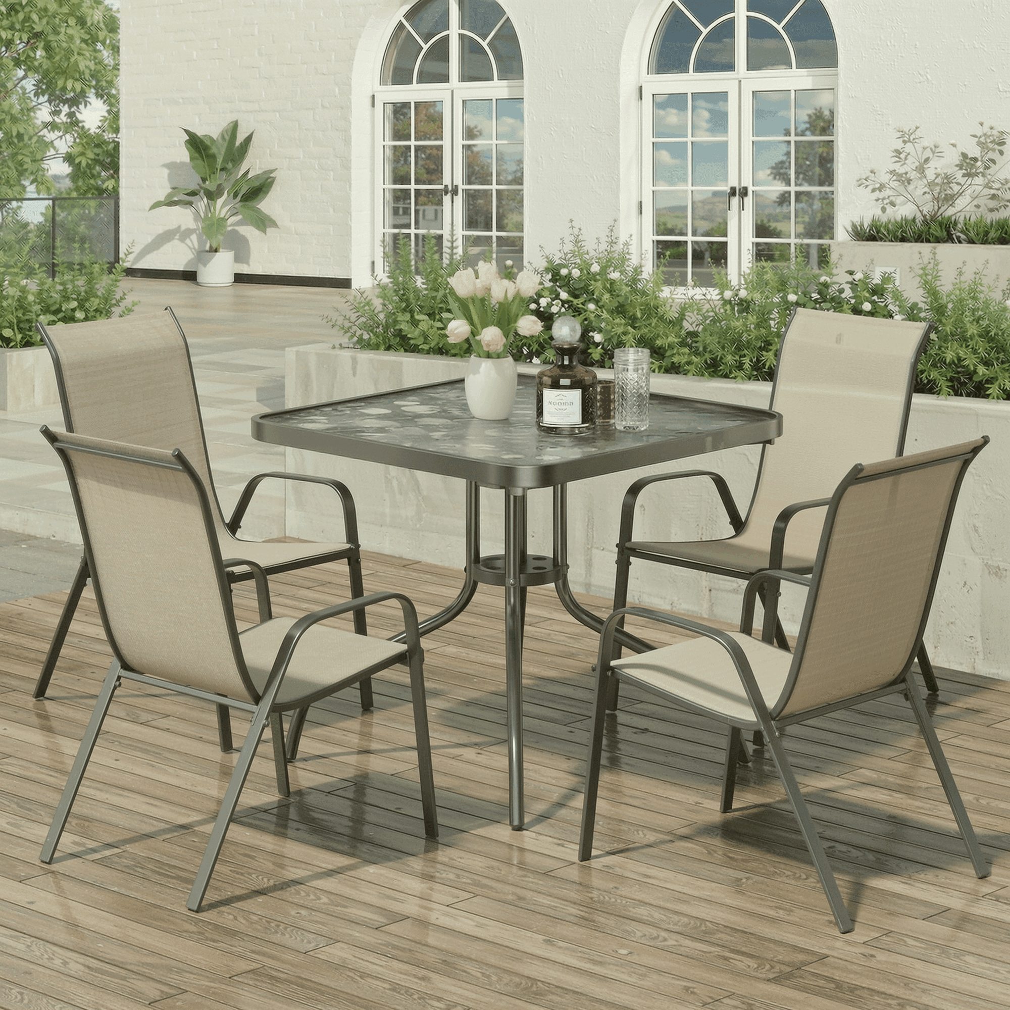 Pirecart Patio Dining Table and Chairs Set, Outdoor Dining Table with 4 ...