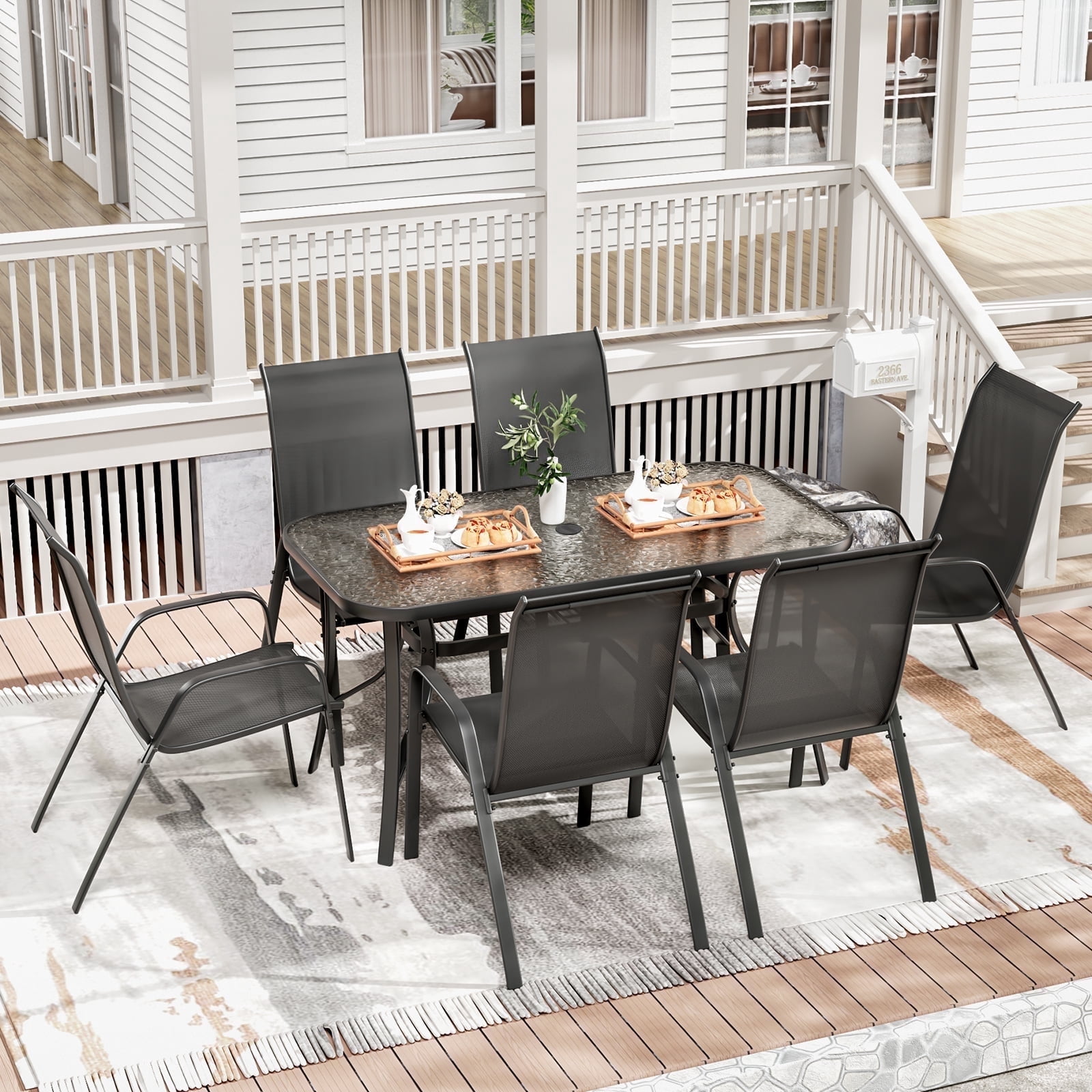 Pirecart Patio Table and Chairs, Outdoor Furniture Set of 7 with ...