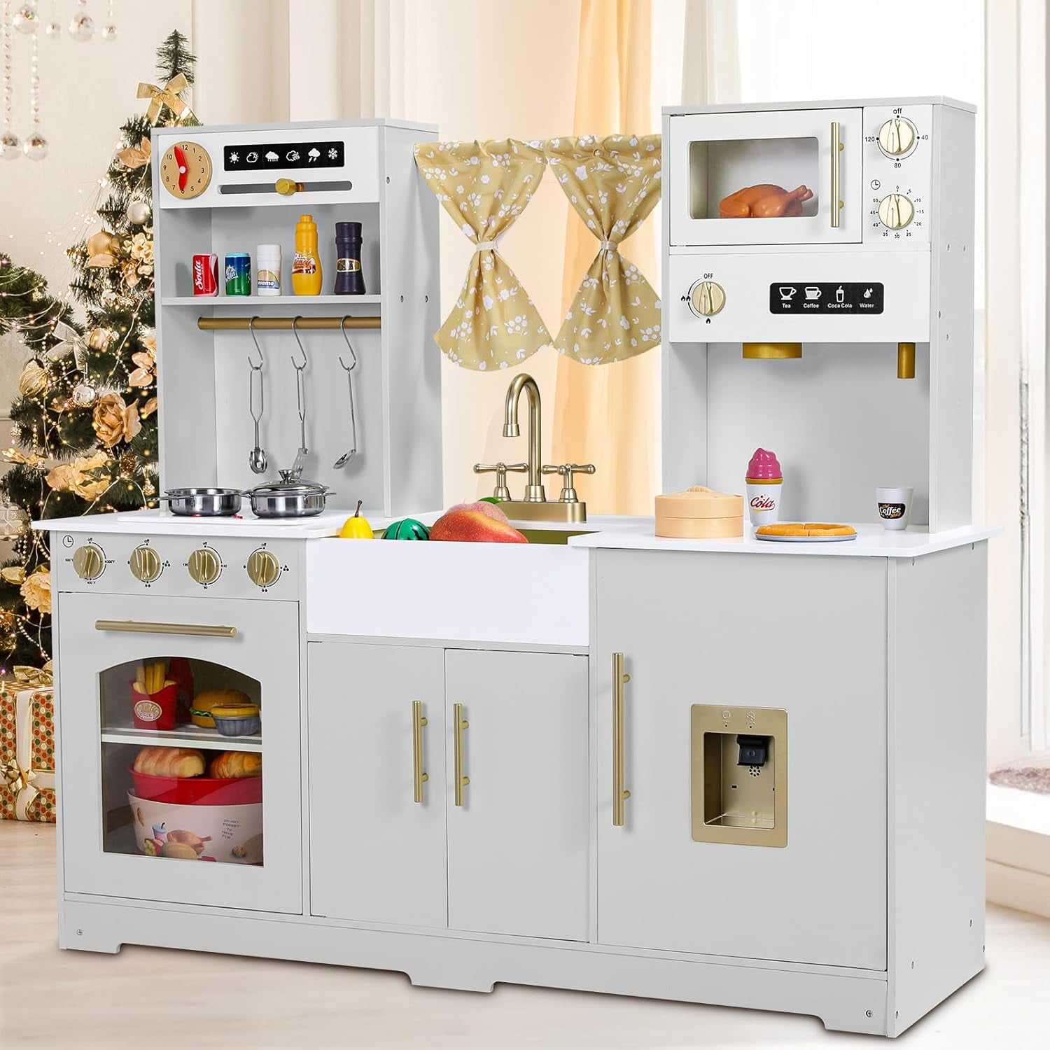 Pirecart Play Kitchen for Kids, Children Wooden Toy Kitchen Set w ...