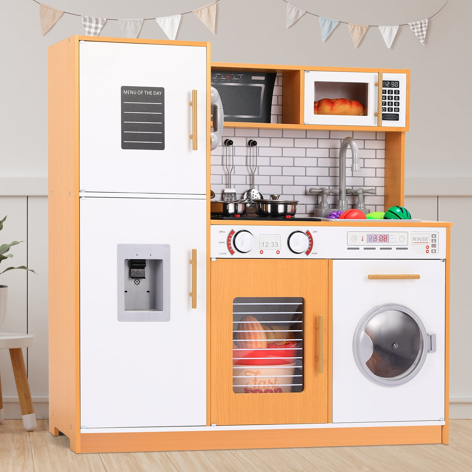 Pirecart Play Kitchen for Kids, Toddler Wooden Chef Pretend Cooking ...