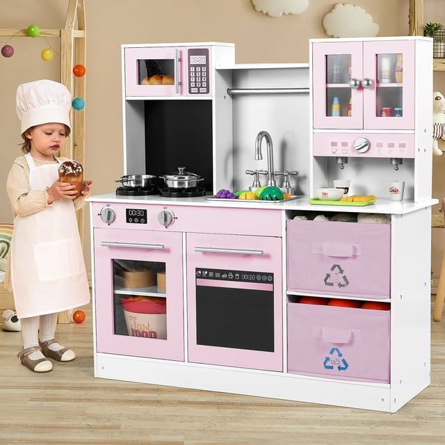 Pirecart Pretend Play Kitchen Wooden Kids Cooking Play Toy Set with ...