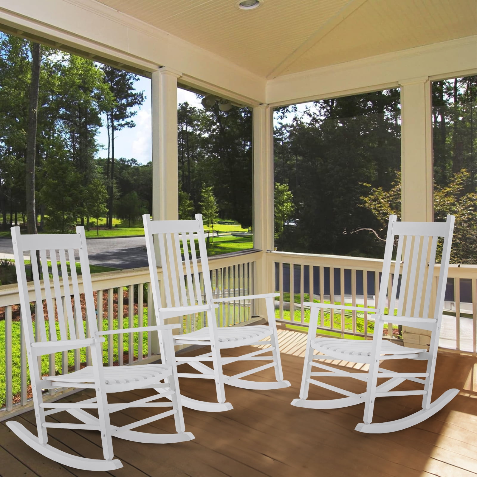 Pirecart White 3PCS Wooden Rocking Recliner Chair with High Back for ...