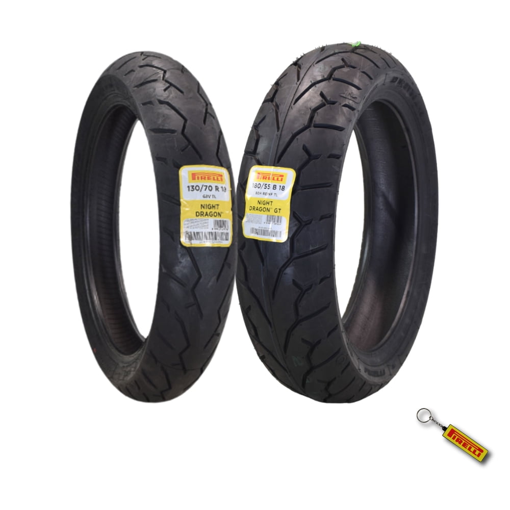 Pirelli Night Dragon Tire Set: 130/70R18 M/C 63V TL Front & 180/55B18 M ...