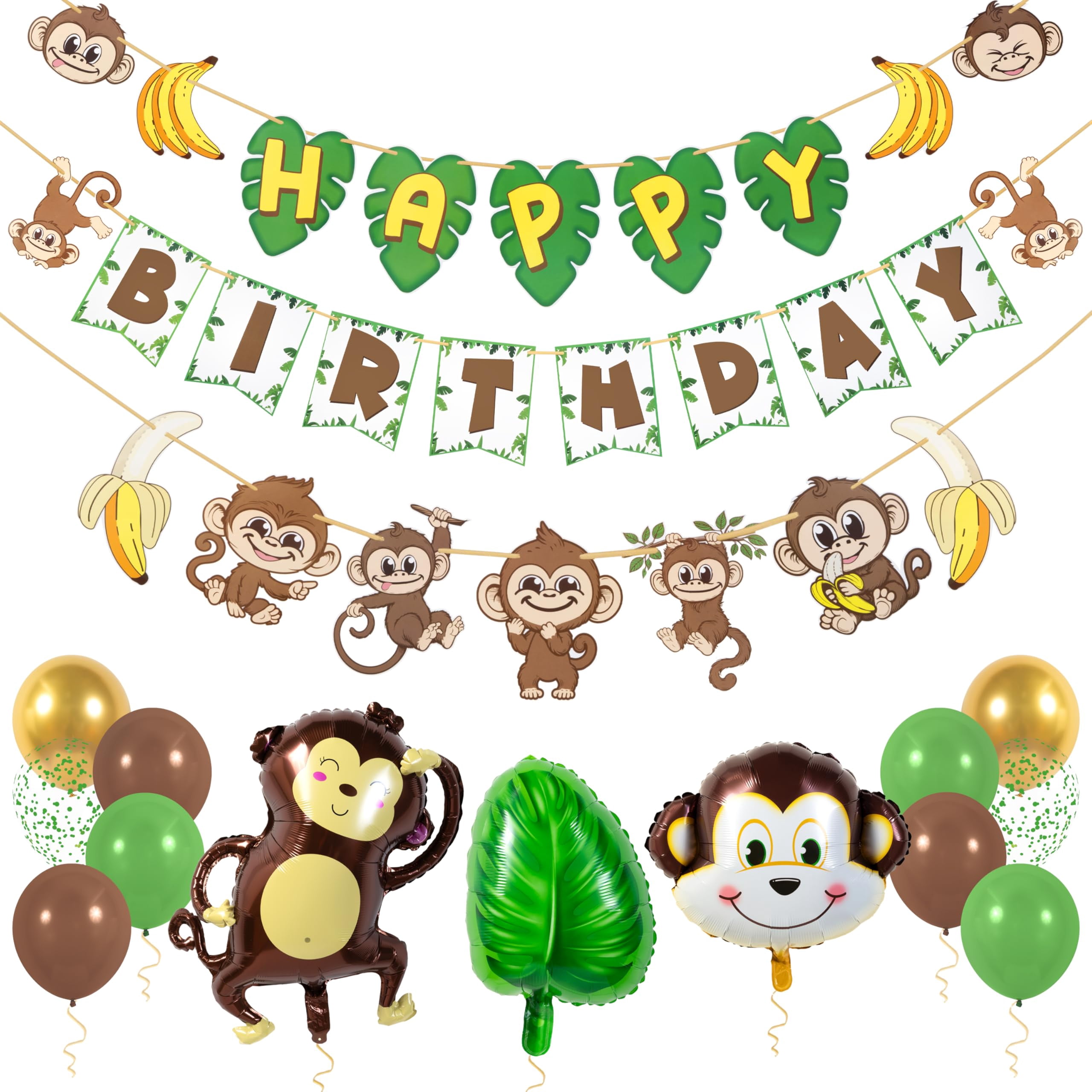 Pirese Monkey Birthday Banner, Monkey Party Decorations, Jungle ...