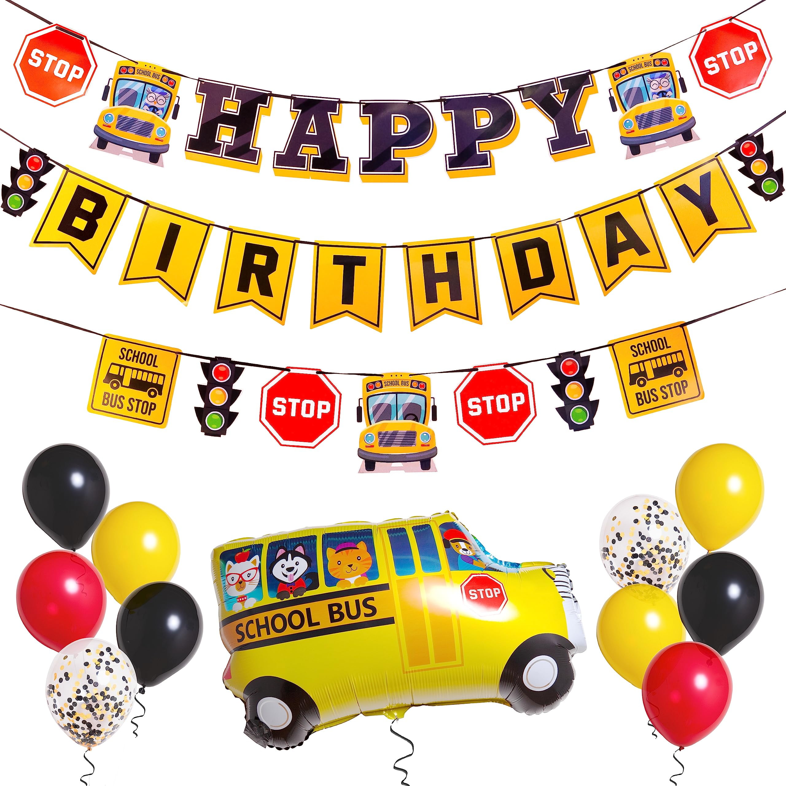 Pirese Wheels on the IFF17 Bus Birthday Banner Kit, School Bus Party ...