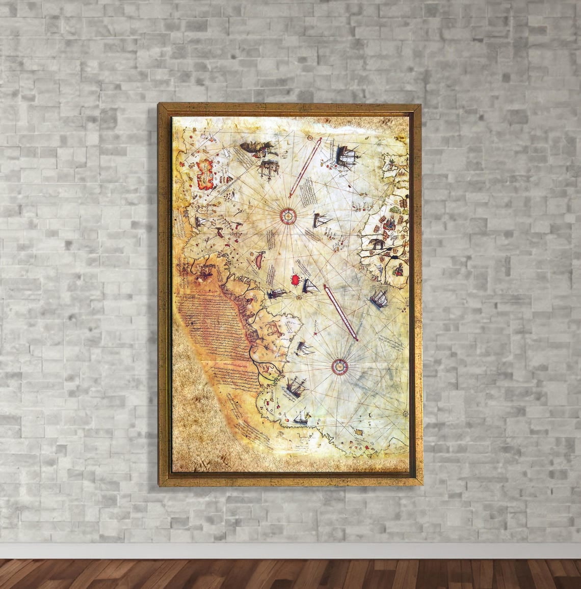 Piri Reis Antique Map Print, Old World Map Art, Ottoman Explorer Wall ...