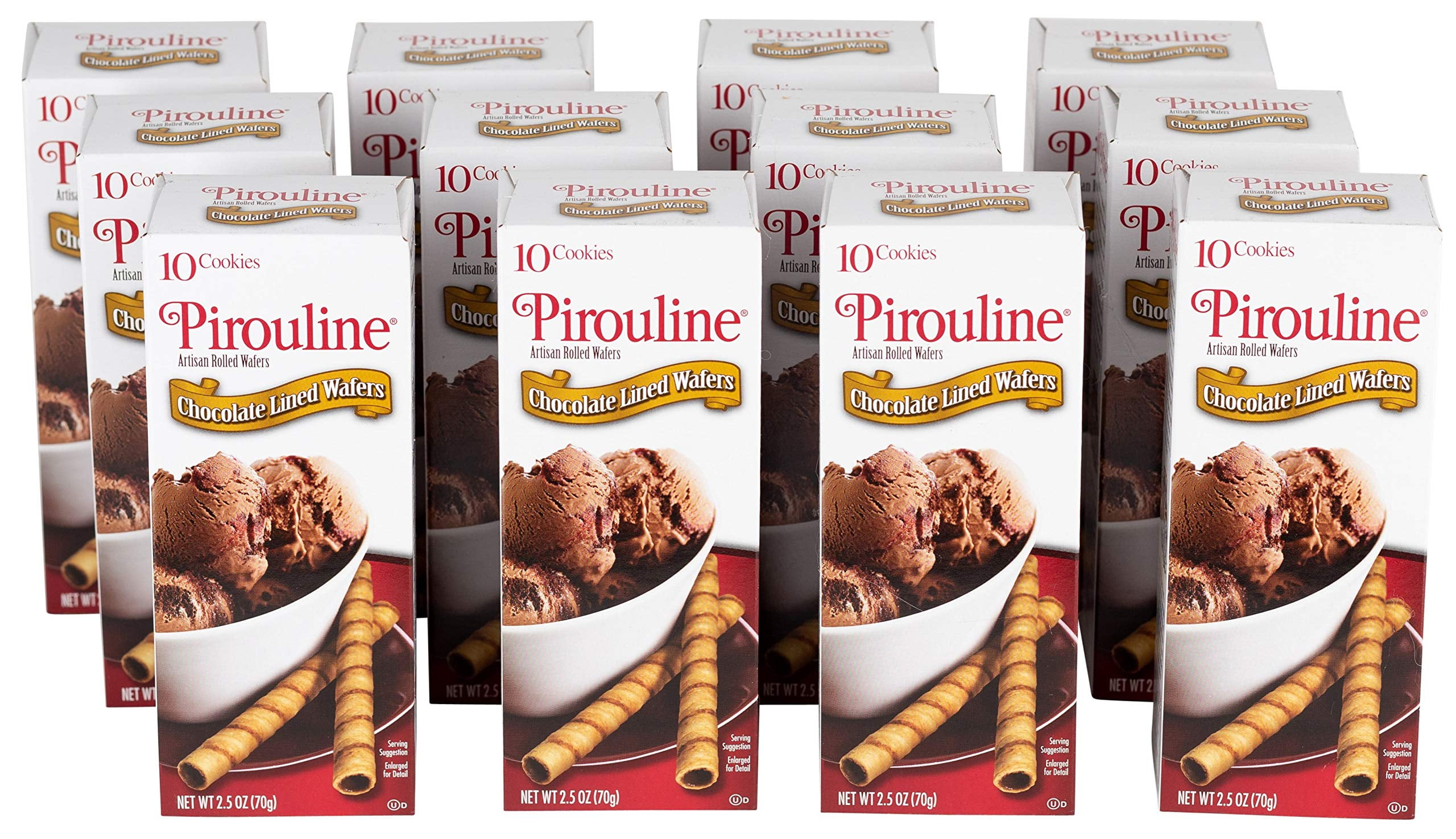 Pirouline Chocolate linedEGSC Rolled Wafers, 2.5oz Cartons (Pack of 12 ...