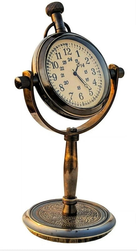 Piru Antique Brass Rounded Shape Table Clock for Home Study Living Room ...