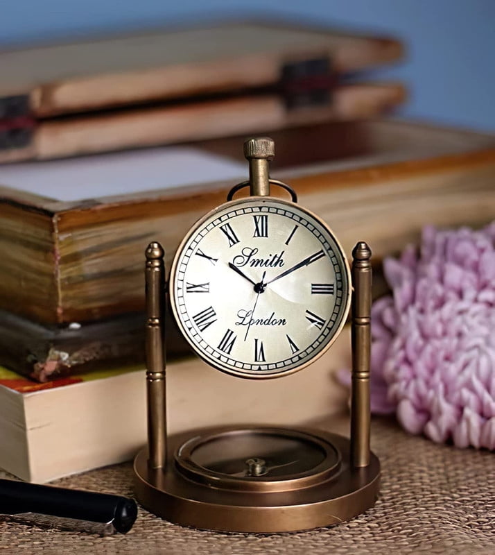 Piru Handmade Brass & Marble 4 Inch Table Clock for Analog Home ...