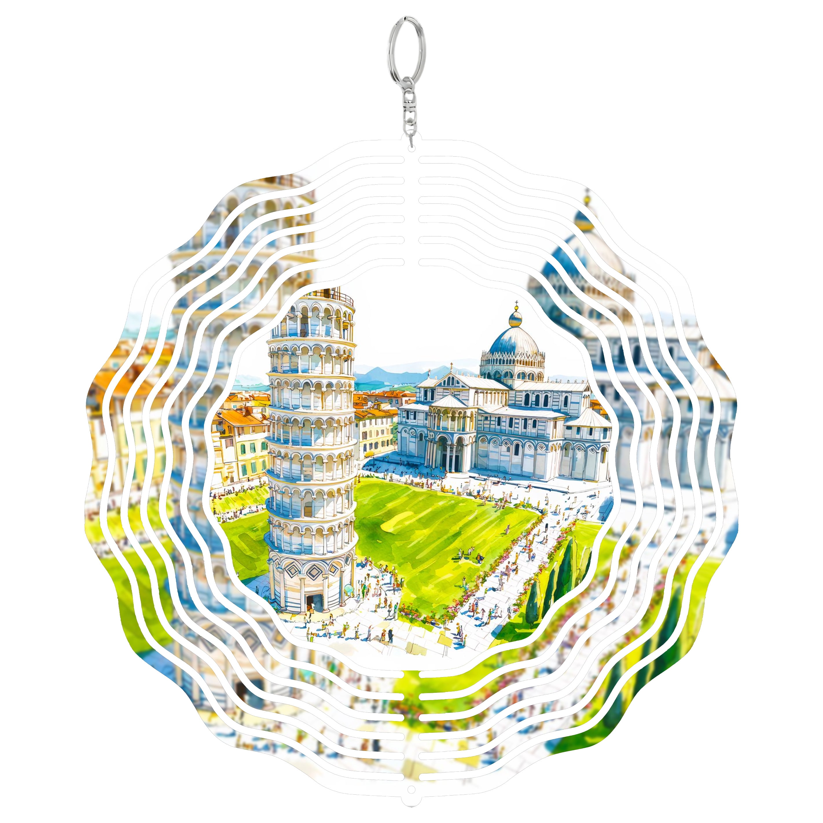 Pisa Italy Leaning Tower Landmark 3D Wind Spinner Metal Kinetic Hanging ...