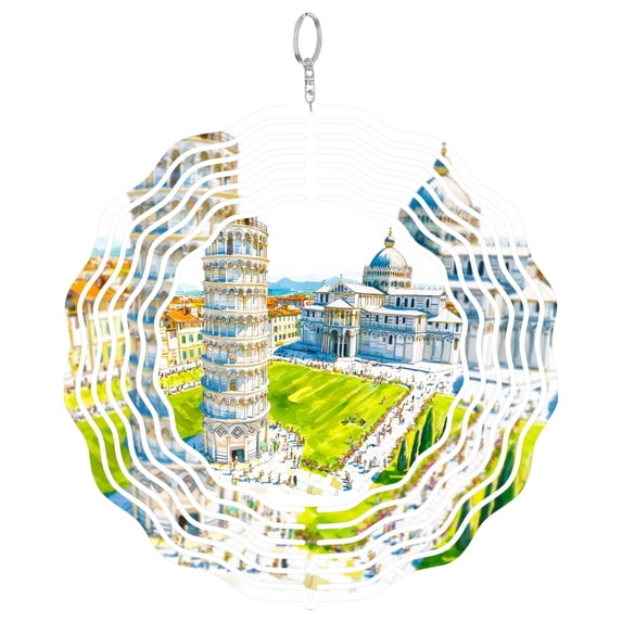 Pisa Italy Leaning Tower Landmark 3D Wind Spinner Metal Kinetic Hanging ...