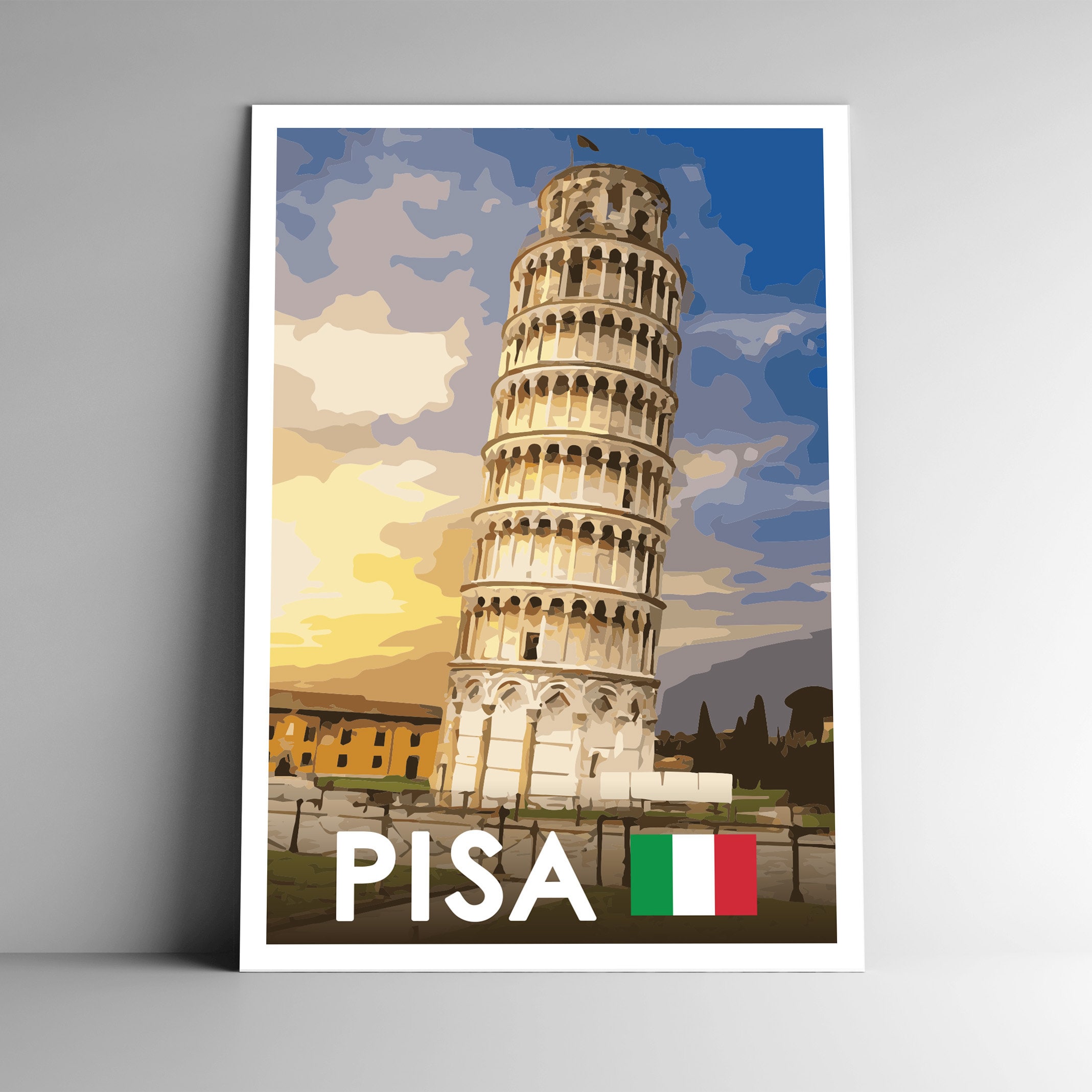 Pisa Italy Vintage Travel Poster / Postcard WPA Style Retro Leaning ...