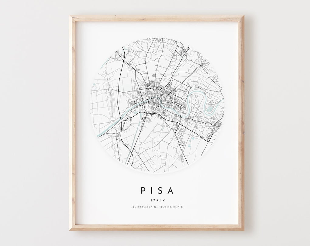 Pisa Map Print, Pisa Map Poster City Wall Art, Pisa Road Map, Pisa Print Street Map Decor ...