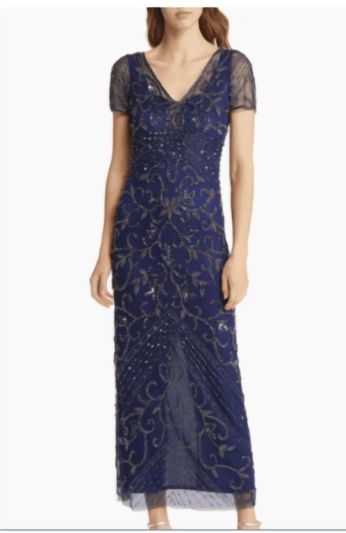 Pisarro Nights Women's Navy Beaded Mesh Column Gown , 18 - Walmart.com
