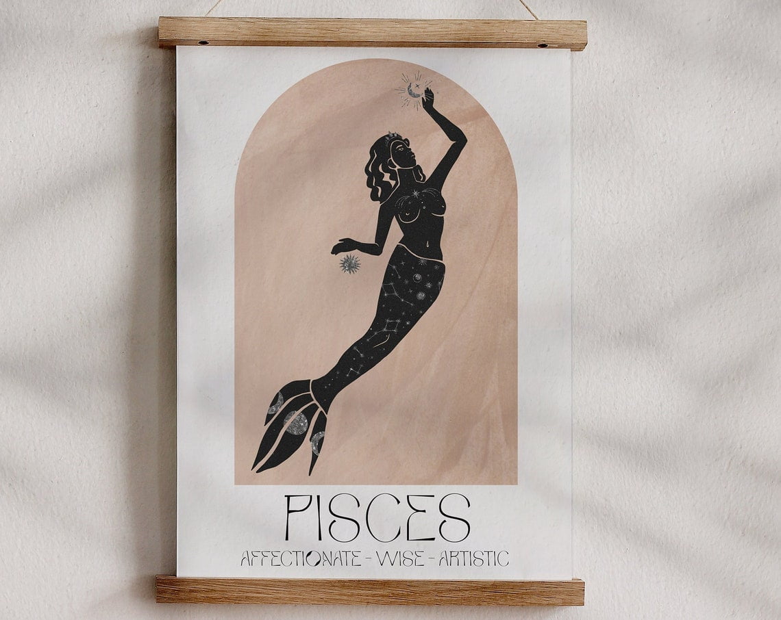 Pisces Boho Zodiac Print - Star Sign Art, Astrology Poster, Bohemian ...