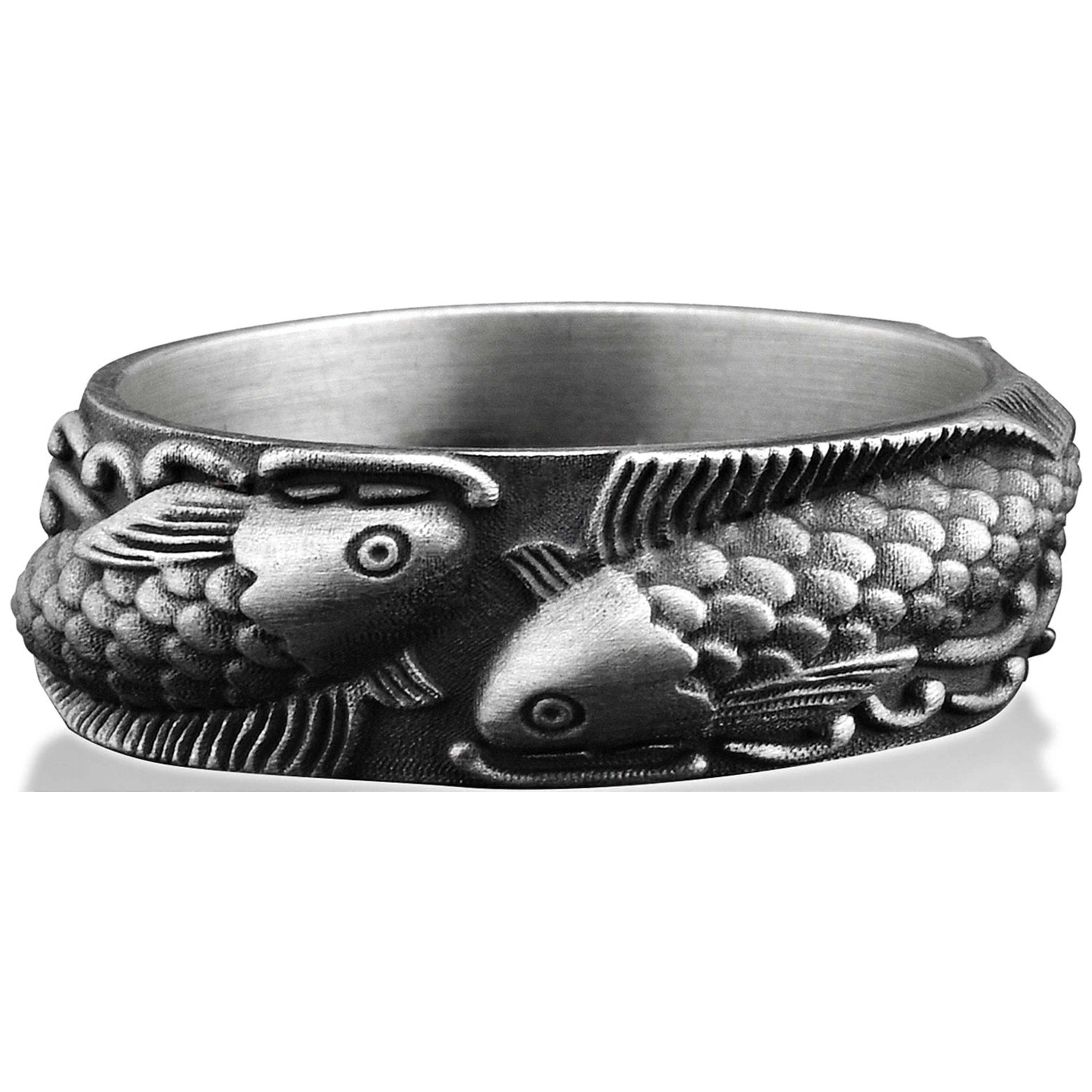 Pisces Handmade Sterling Silver Men Band Ring, Silver Wedding Ring ...