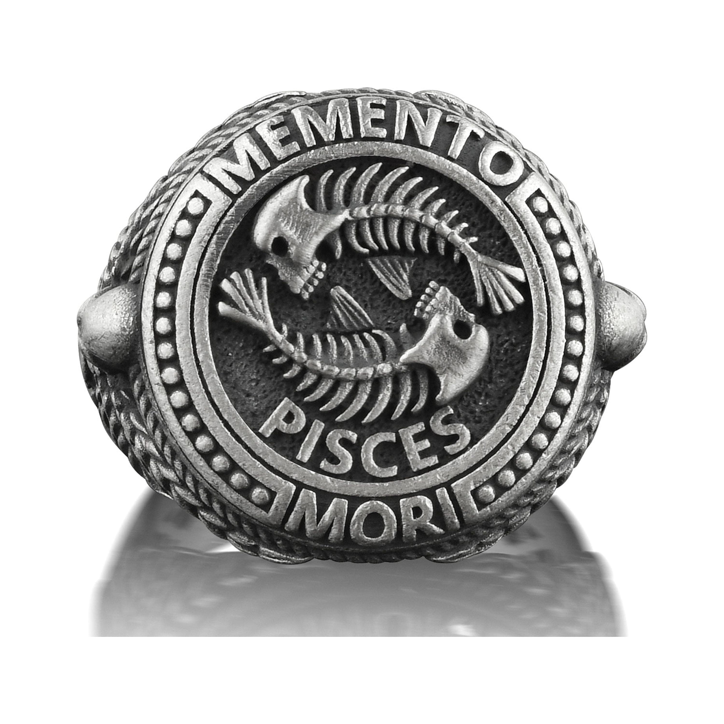Pisces Memento Mori Mens Signet Ring, Fish Skeleton Ring For Best ...