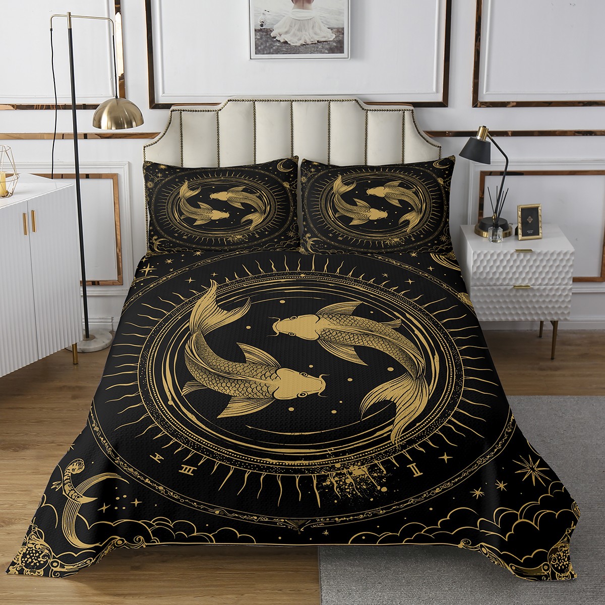 Pisces Quilt Set King Size 12 Horoscope Astrology Bedspread ...