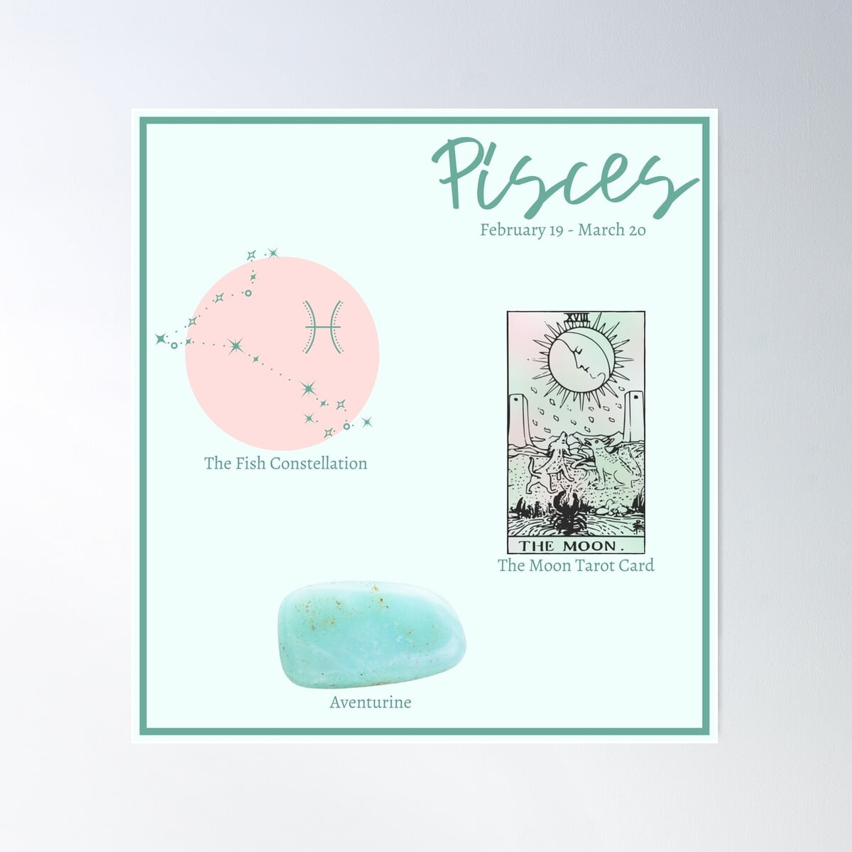 Pisces Tarot Crystal Poster Wall Art, Modern Wall Decor For Living Room ...