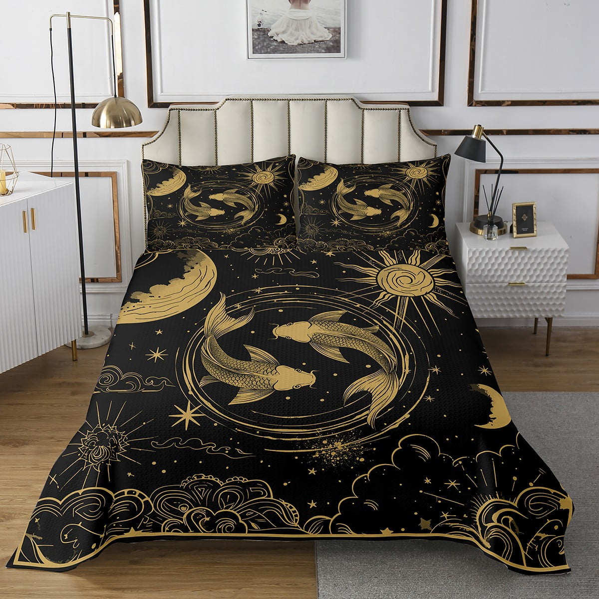 Pisces Zodiac Bedspread Constellation Theme Quilt Set King Size,Western ...