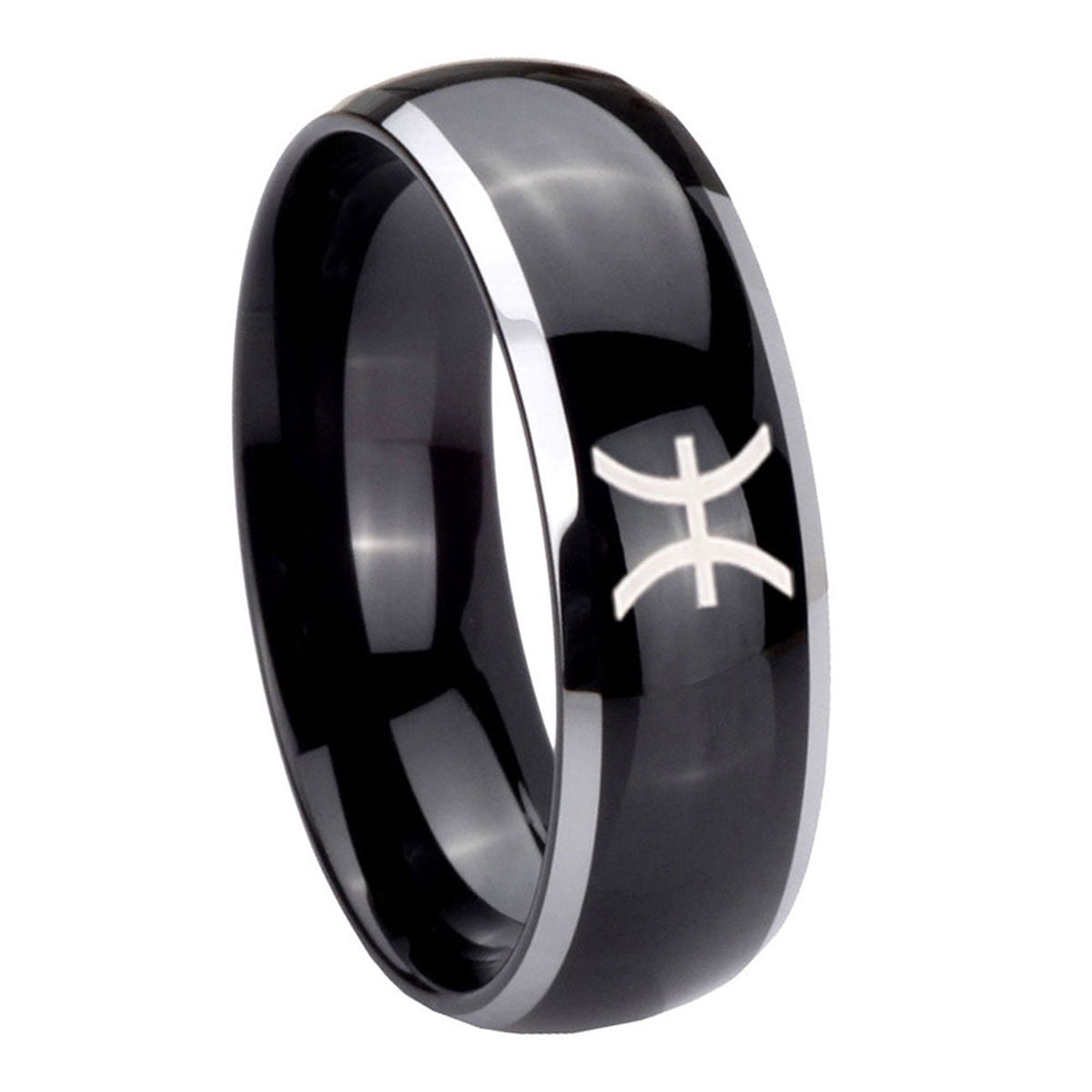 Pisces Zodiac Dome Glossy Black 2 Tone Tungsten Men Ring 10MM - Walmart.com