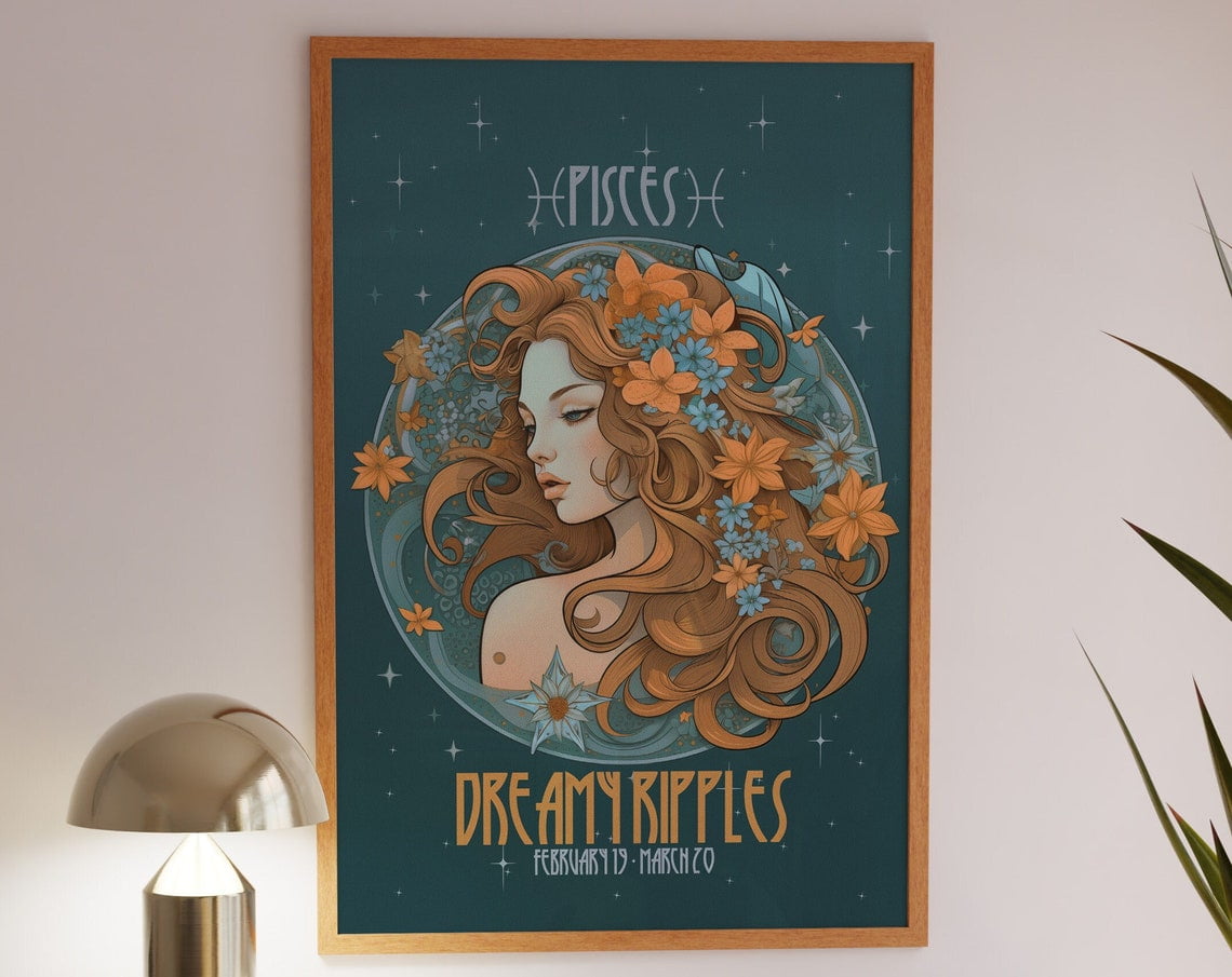 Pisces Zodiac Poster, Astrology Wall Art Print, Gift For Pisces ...