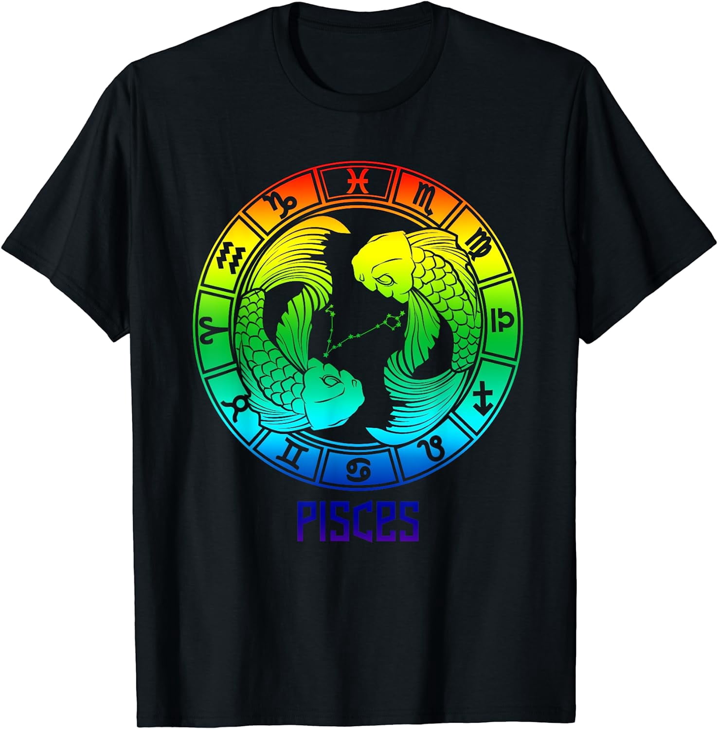 Pisces Zodiac Sign Astrology Rainbow February March Birthday T-Shirt ...