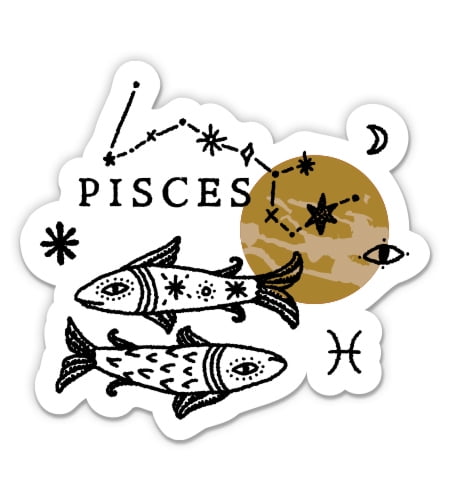 Pisces Zodiac Sign Celestial - 3" Vinyl Sticker - For Car Laptop Water ...