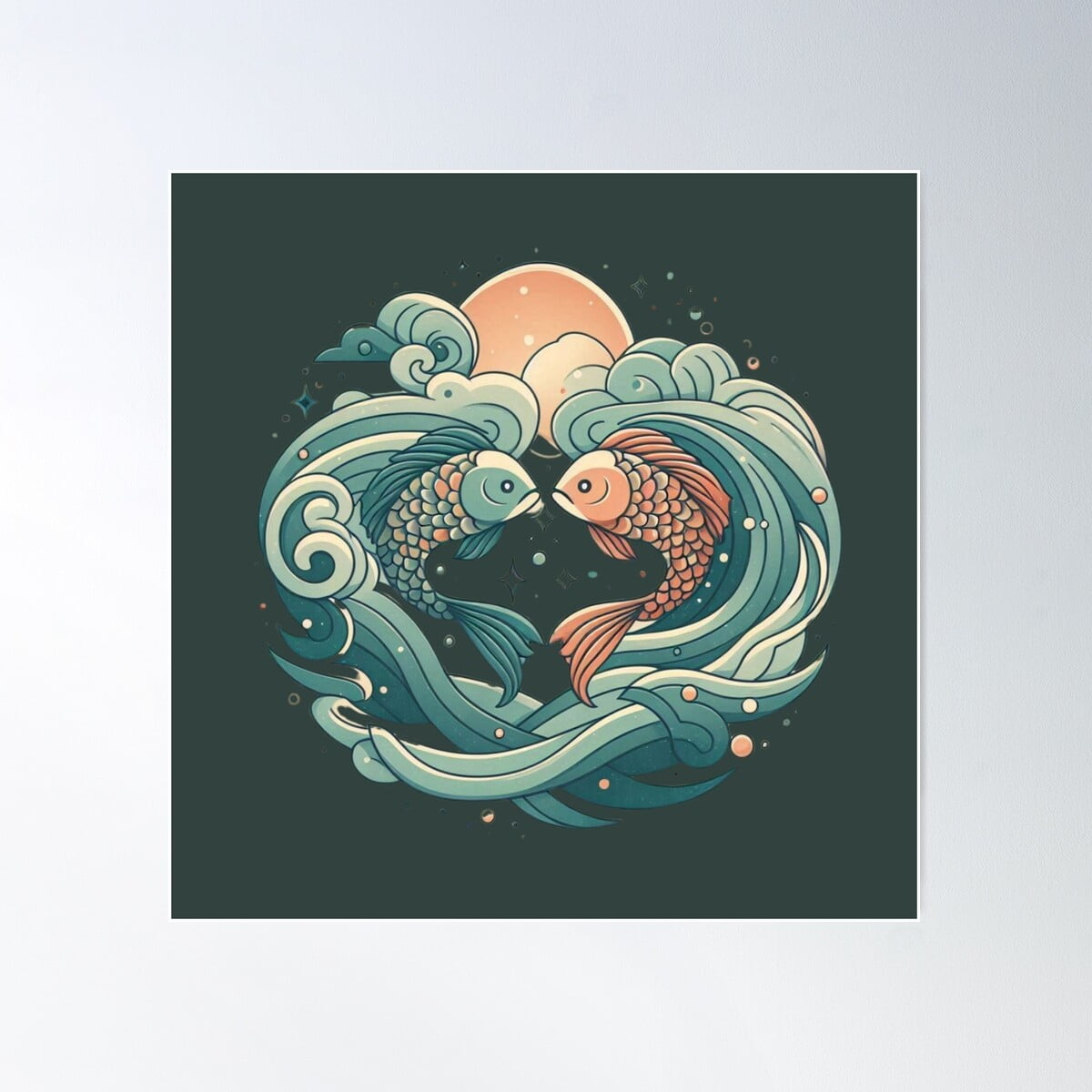 Pisces Zodiac Sign | Two Fish Astrology Design | Mystical Water Element ...