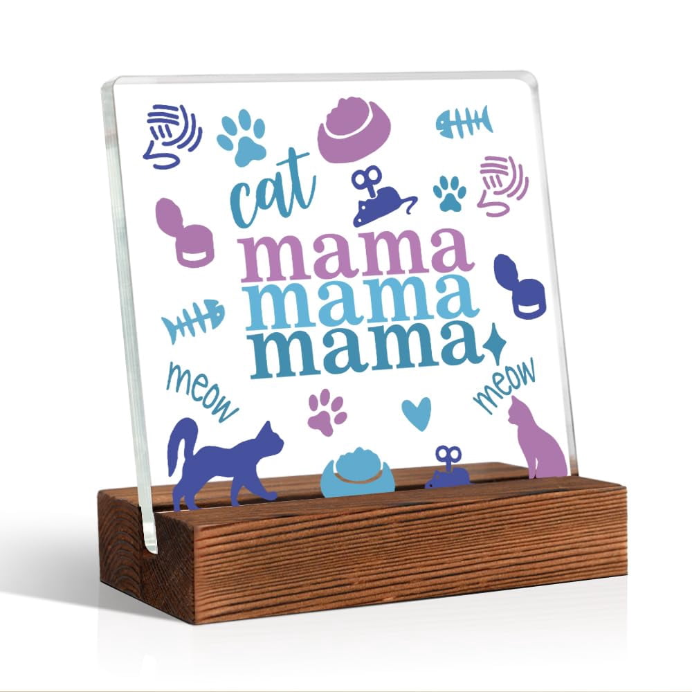 Pishovi Cat Mama Cat Silhouette Paw Acrylic Sign Wooden Stand, Funny ...