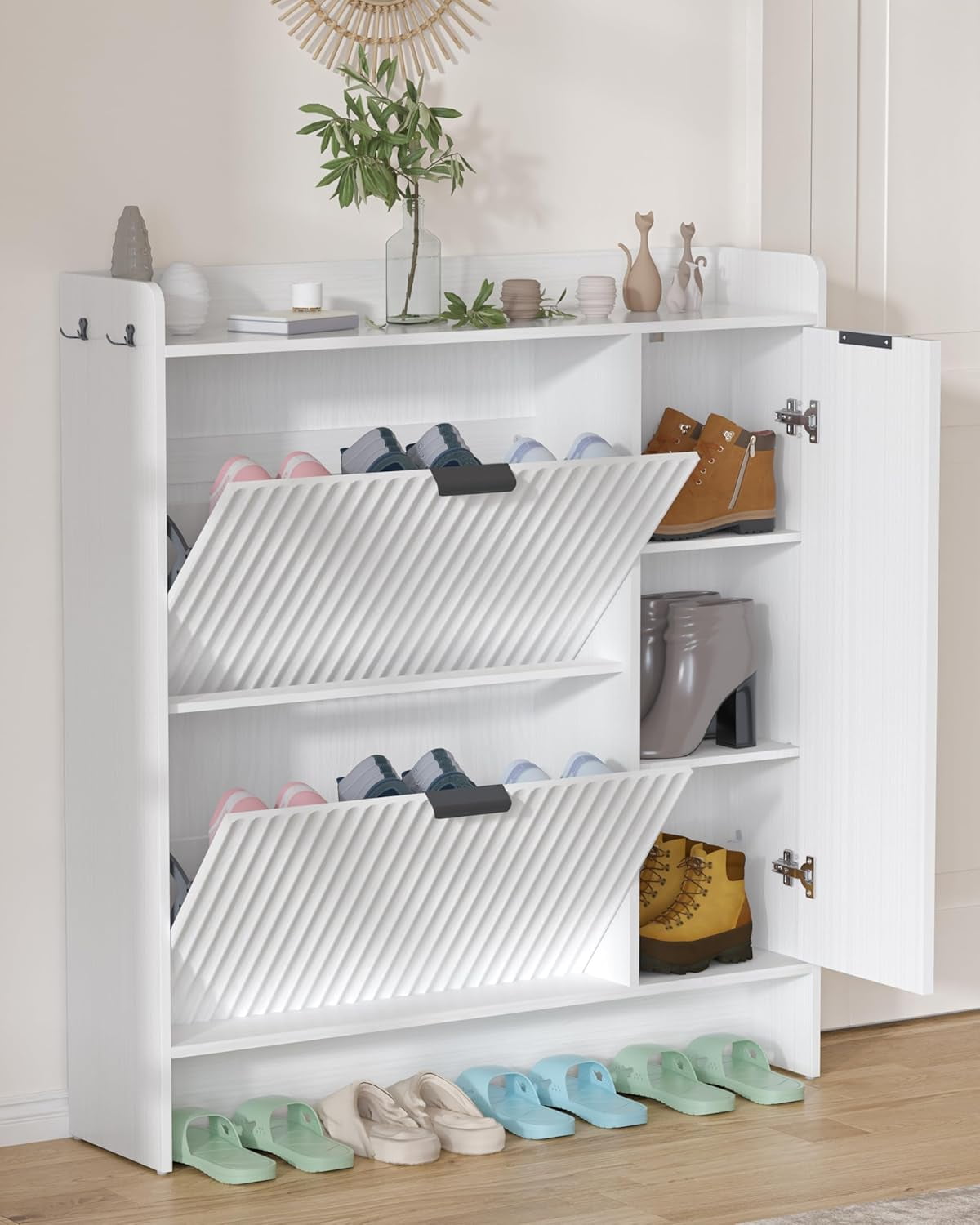 Piskyet Shoe Storage Cabinet with 2 Flip Drawers and Boot Cabinet ...