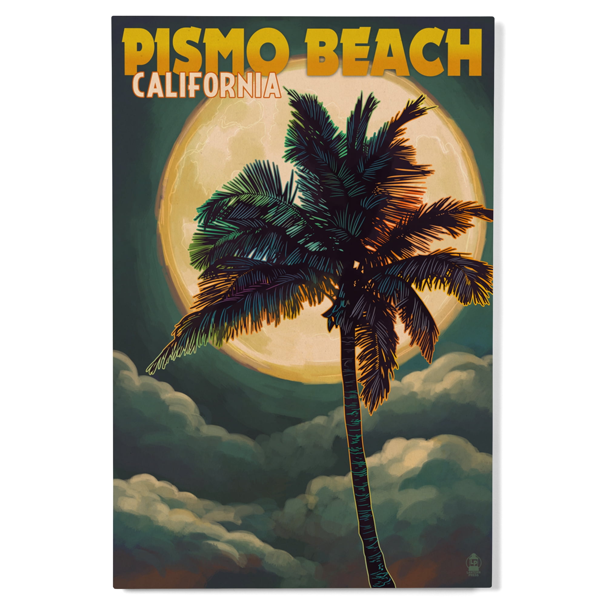Pismo Beach, California, Palm and Moon Birch Wood Wall Sign (12x18 ...